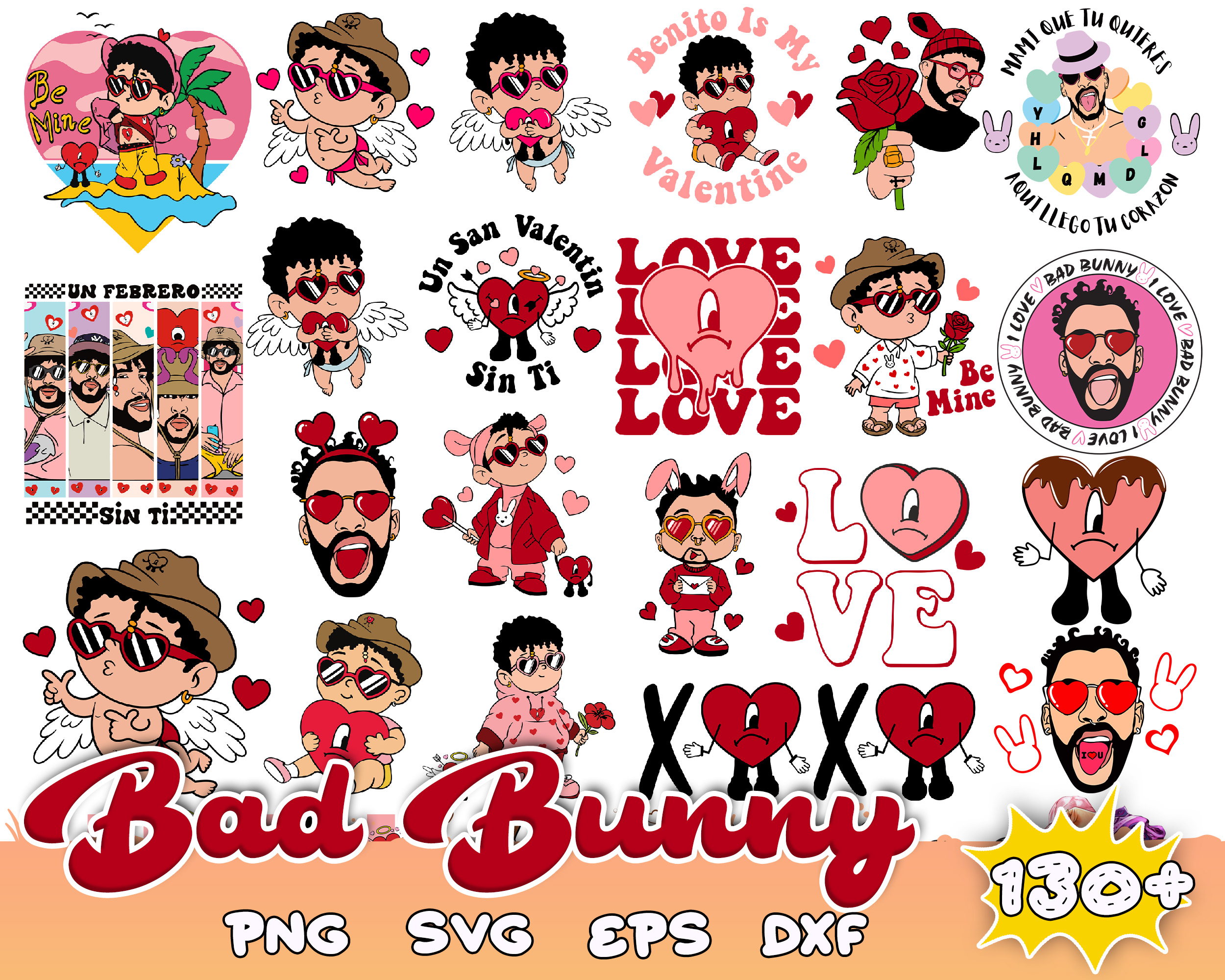 Valentine Bad Bunny Svg Png Bundle, Valentines Benito Png, B | Inspire ...