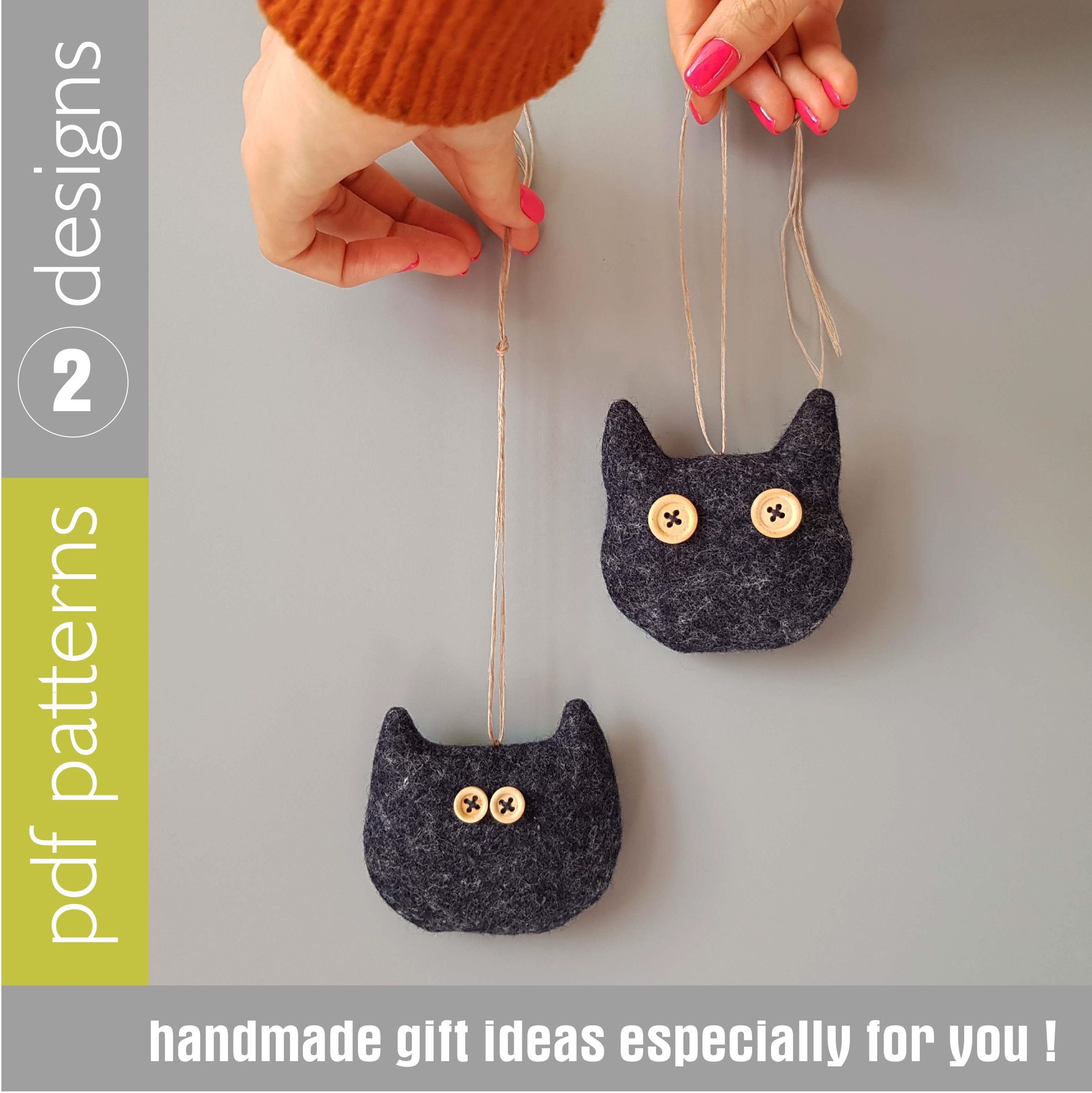 Felt Cats Sewing Patterns PDF and tutorial in English, Hallo - Inspire ...