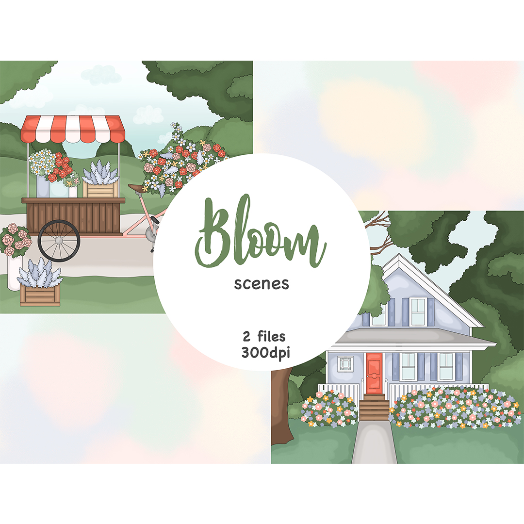 Spring Clipart Scene | Bloom Garden Illustration | Inspire Uplift