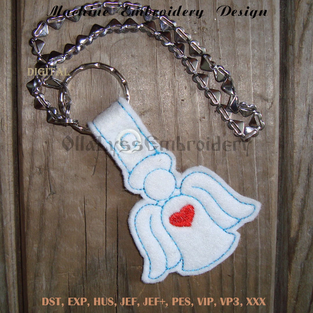 Angel ITH keychain machine embroidery design - Inspire Uplift