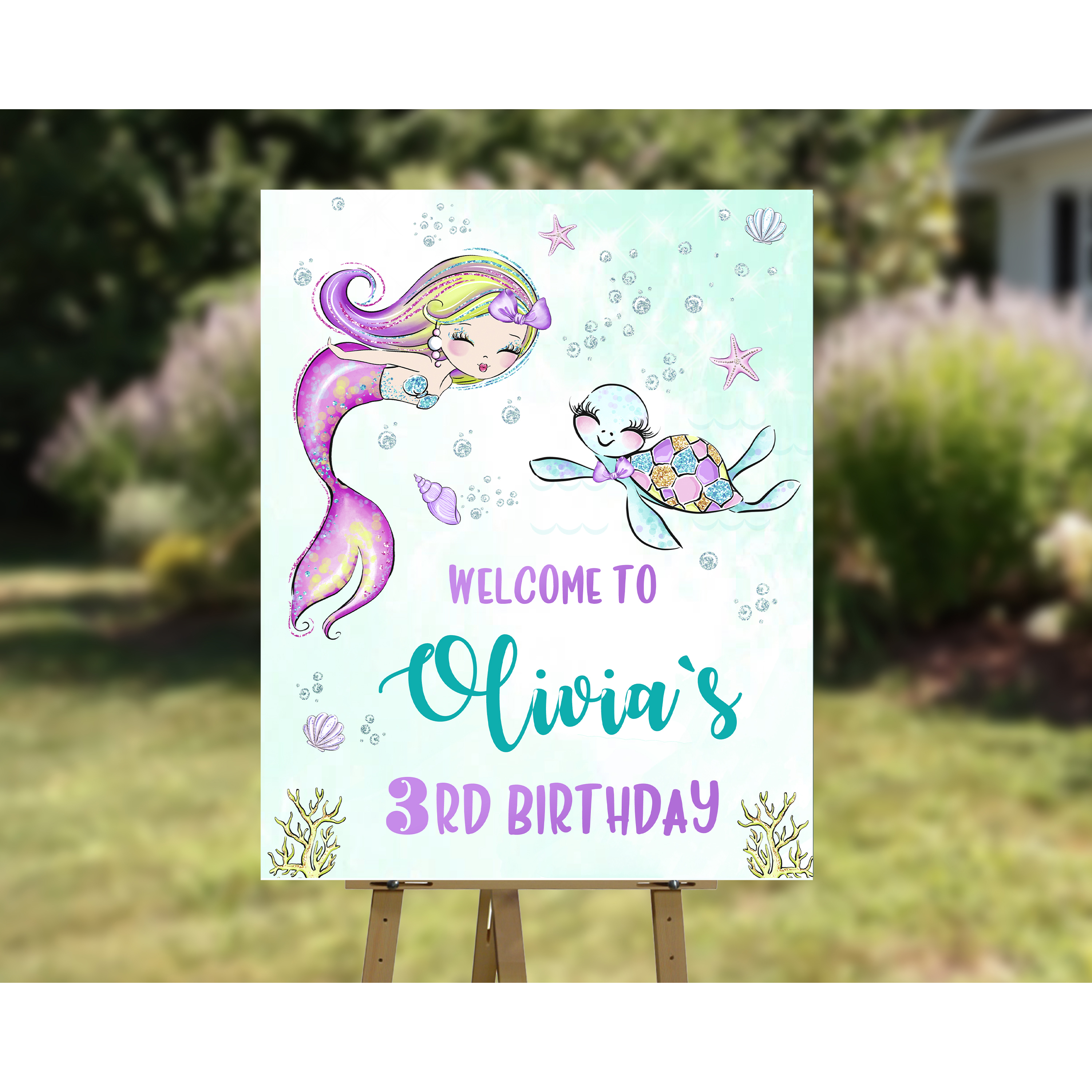 Mermaid and turtle welcome sign Mermaid birthday party sign | Inspire ...