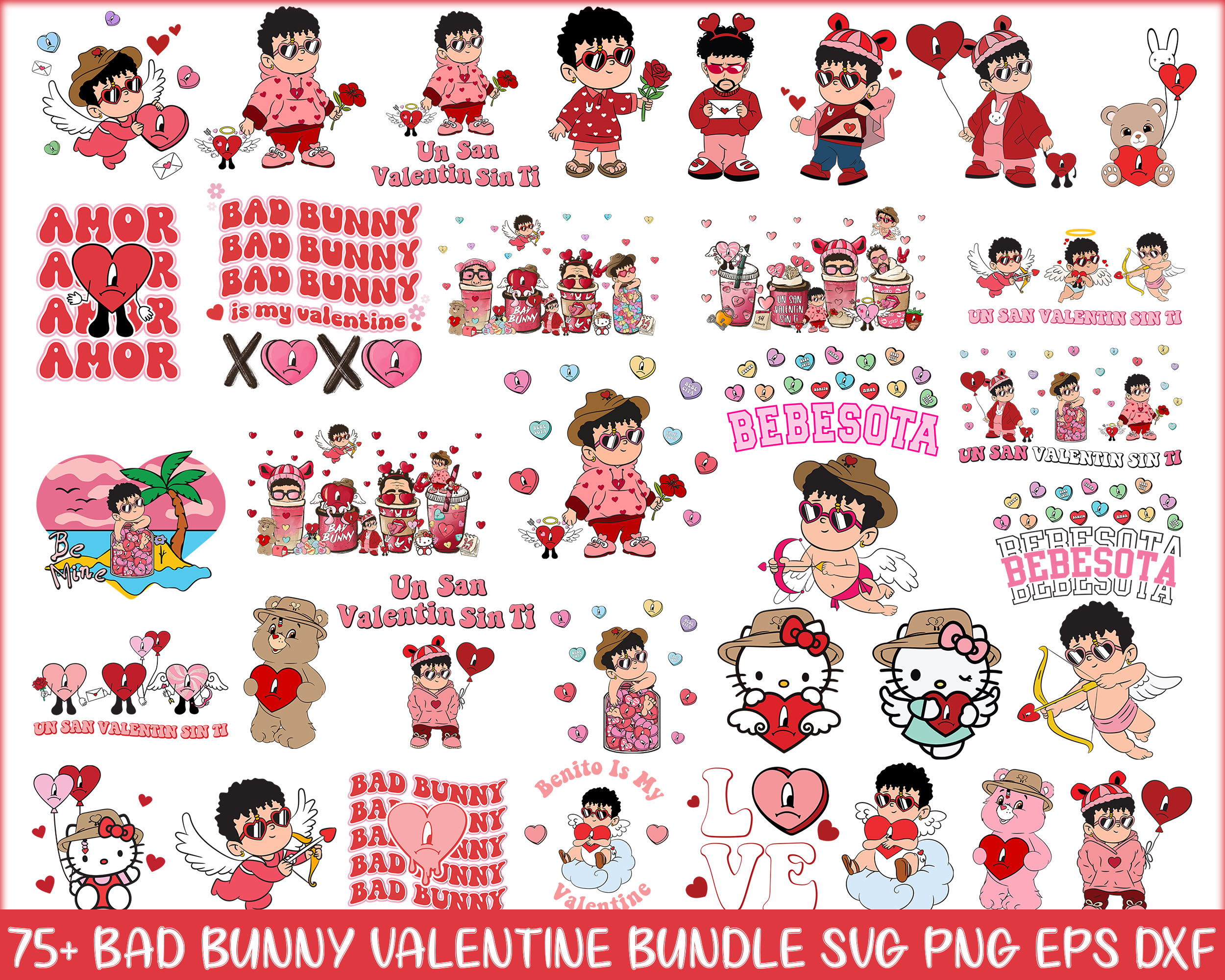 Bad bunny Valentines bundle, Valentine SVG PNG, eps dxf Desi | Inspire ...