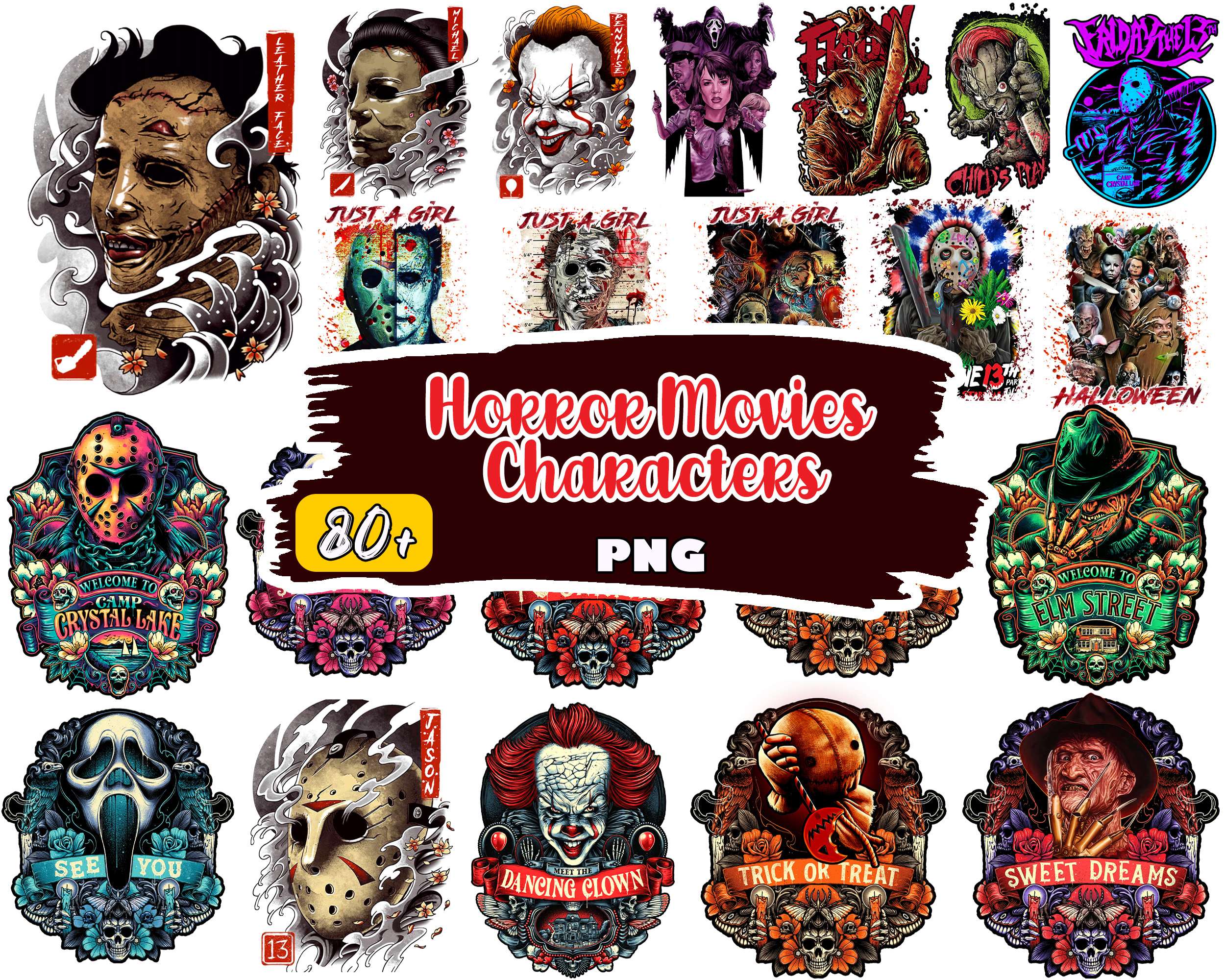 Horror Movies Characters PNG, Halloween Sublimation Designs | Inspire ...