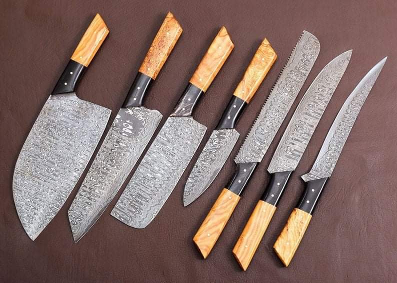 Damascus Chef Set Of 7 Pieces ,Custom Handmade Chef Set , Ha | Inspire ...