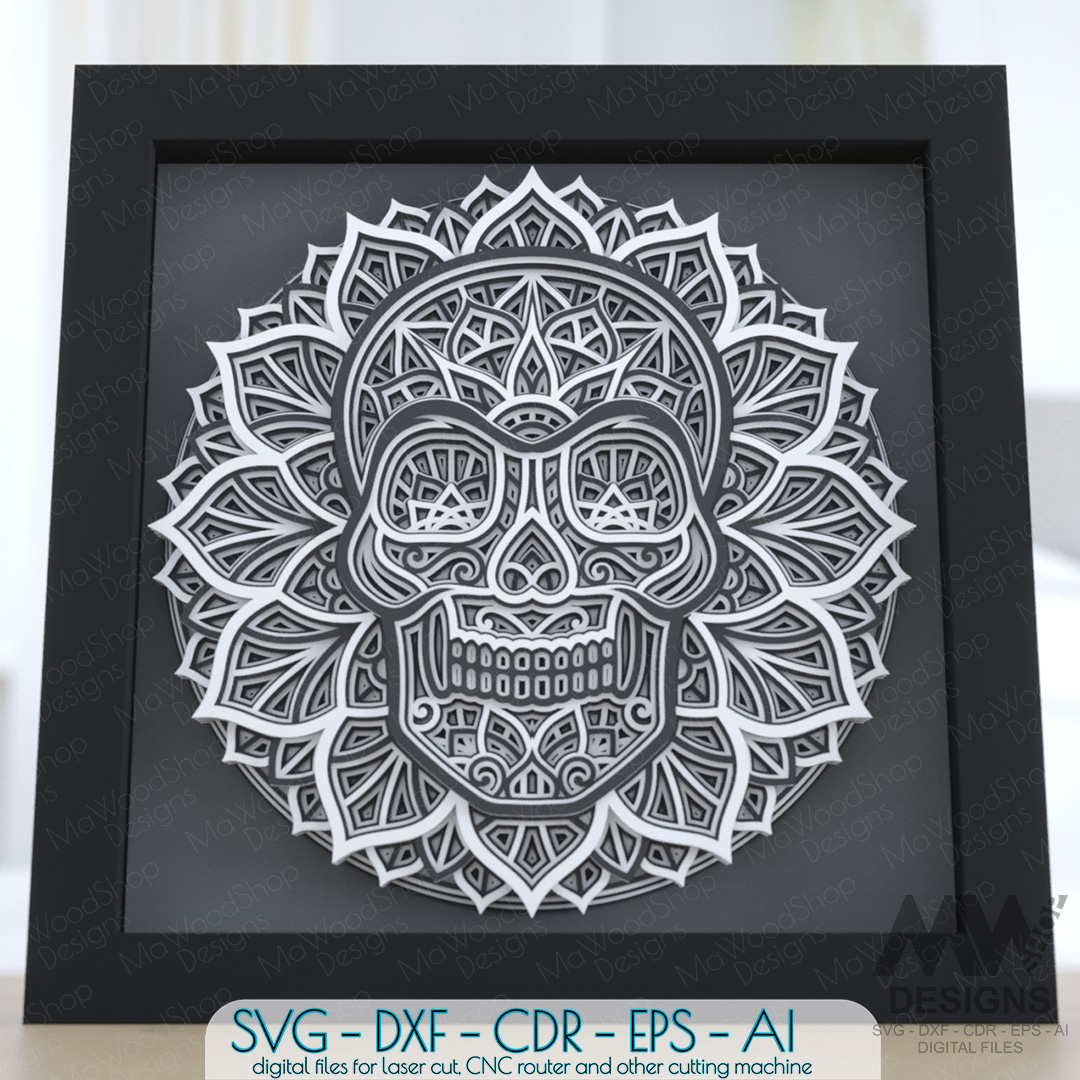 Layered Skull SVG, Laser Cut Skull Mandala SVG DXF - M163 | Inspire Uplift