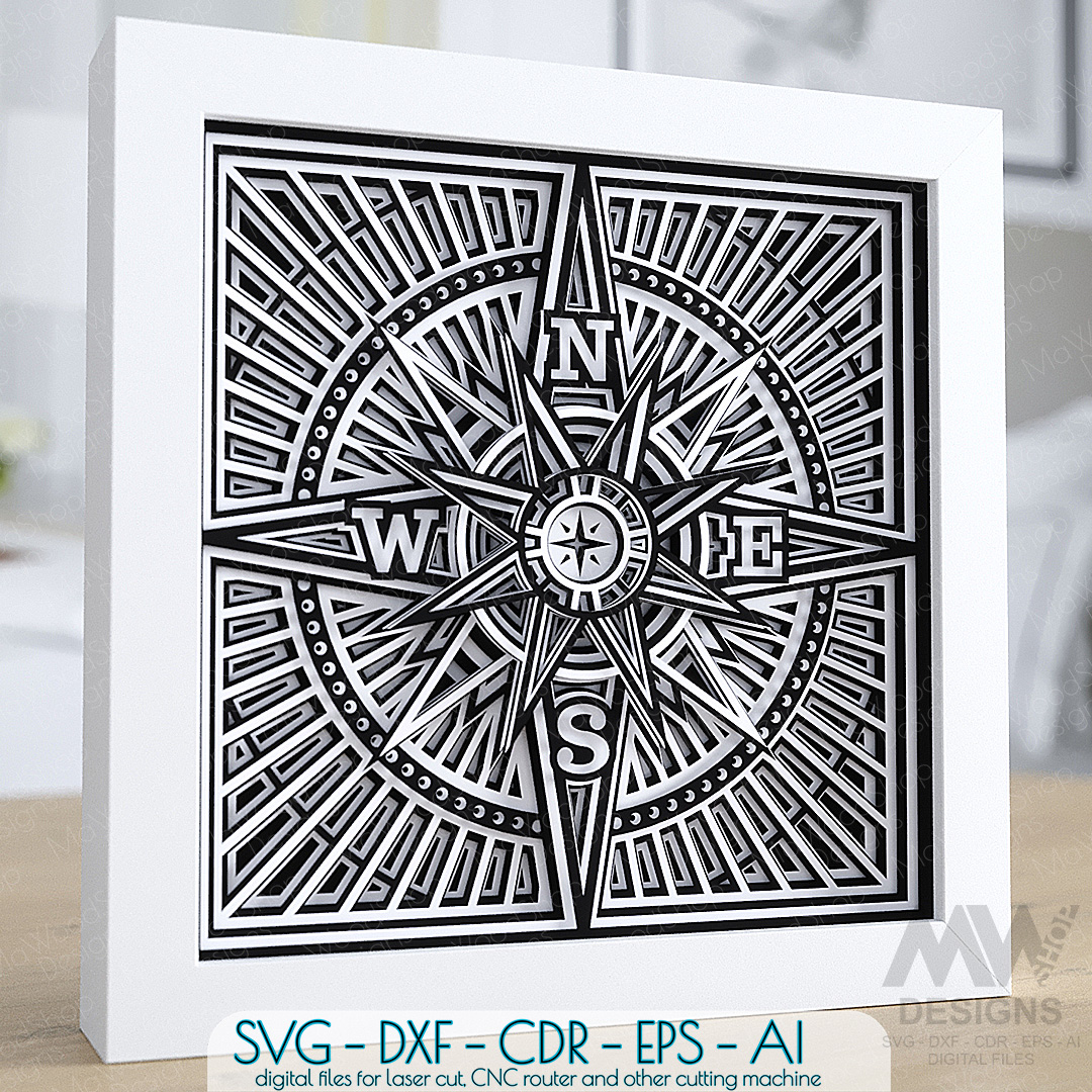 3D Compass SVG, Layered Compass SVG, Windrose Compass SVG | Inspire Uplift