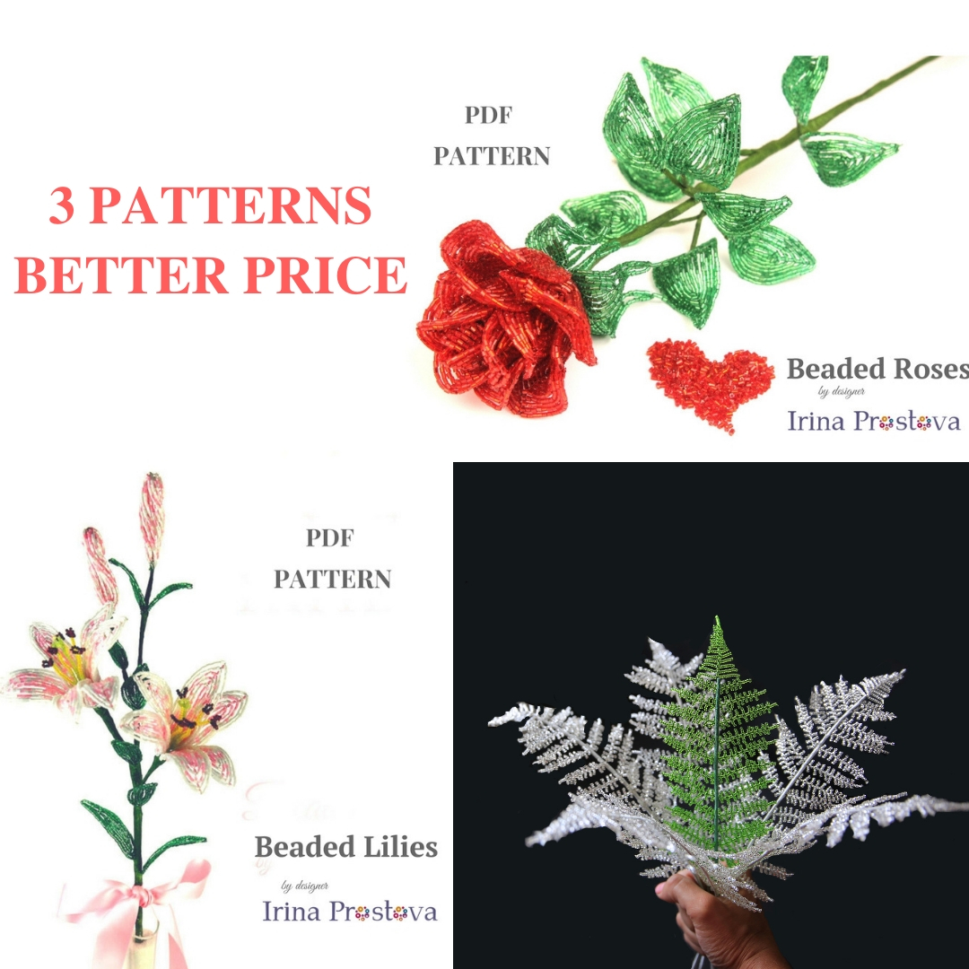 Beaded Rose, fern and and lilies | French Beaded Flowers pa | Inspire ...