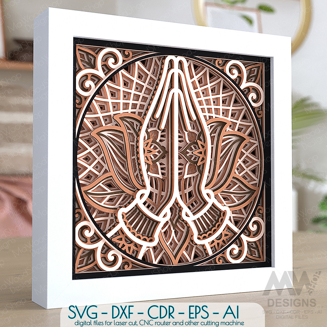 Namaste SVG, Hands and Lotus Leaves, 3d SVG Mandala Namaste | Inspire ...