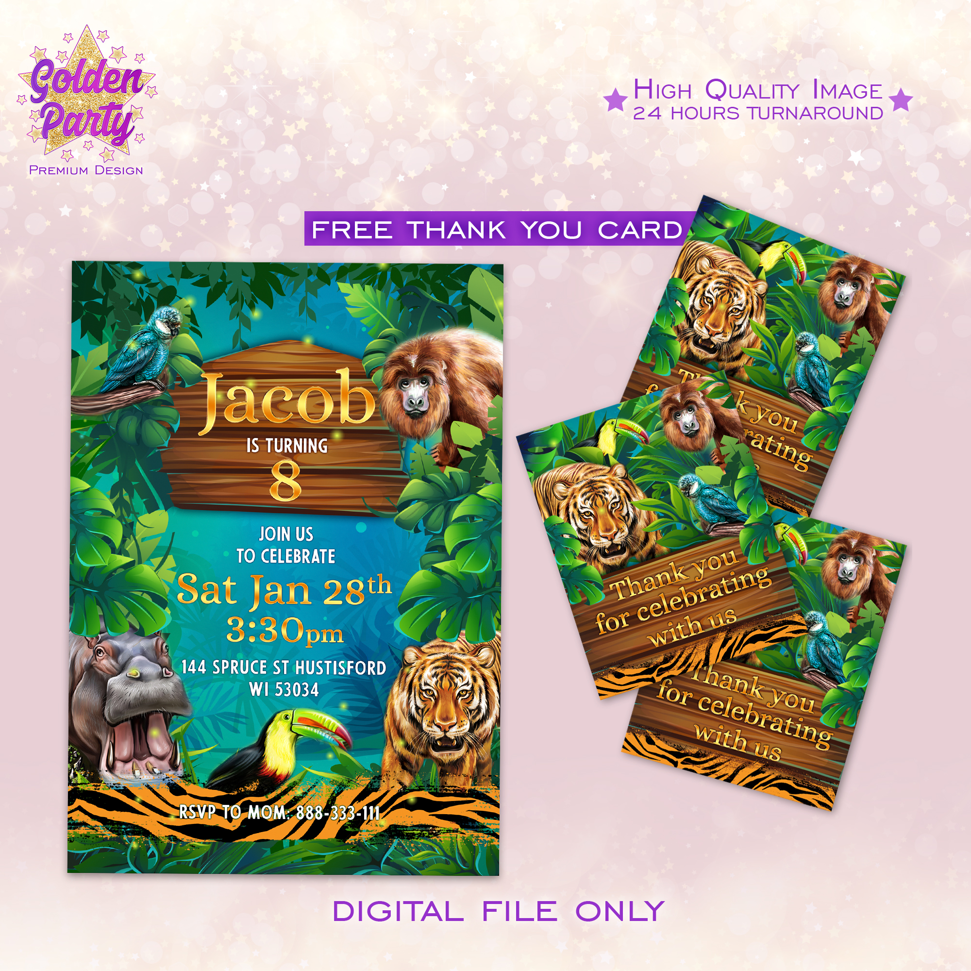 Jungle Birthday Invitation, Safari invitation, Animal theme - Inspire ...