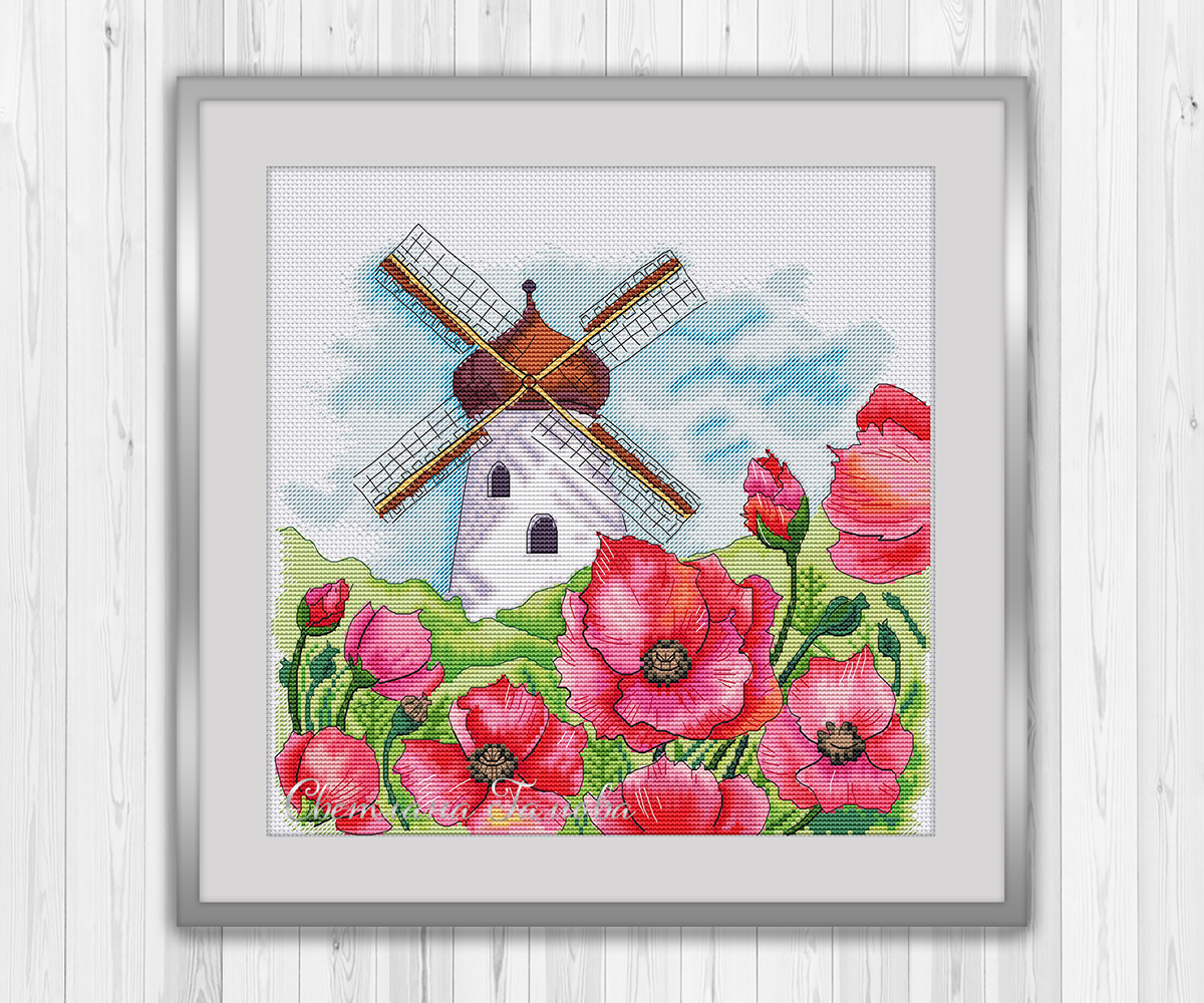 Windmill Modern Cross Stitch Pattern PDF file. Poppy cross s - Inspire ...