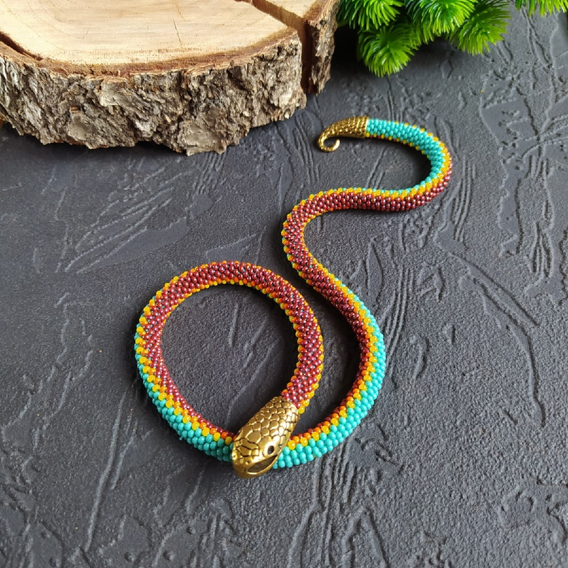 Beaded snake necklace, Turquoise snake necklace, Snake choke | Inspire ...