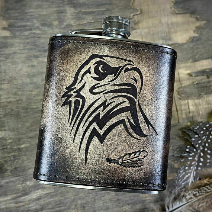 Eagle Flask for men Full Grain Leather Embossed Engraved Fla | Inspire ...