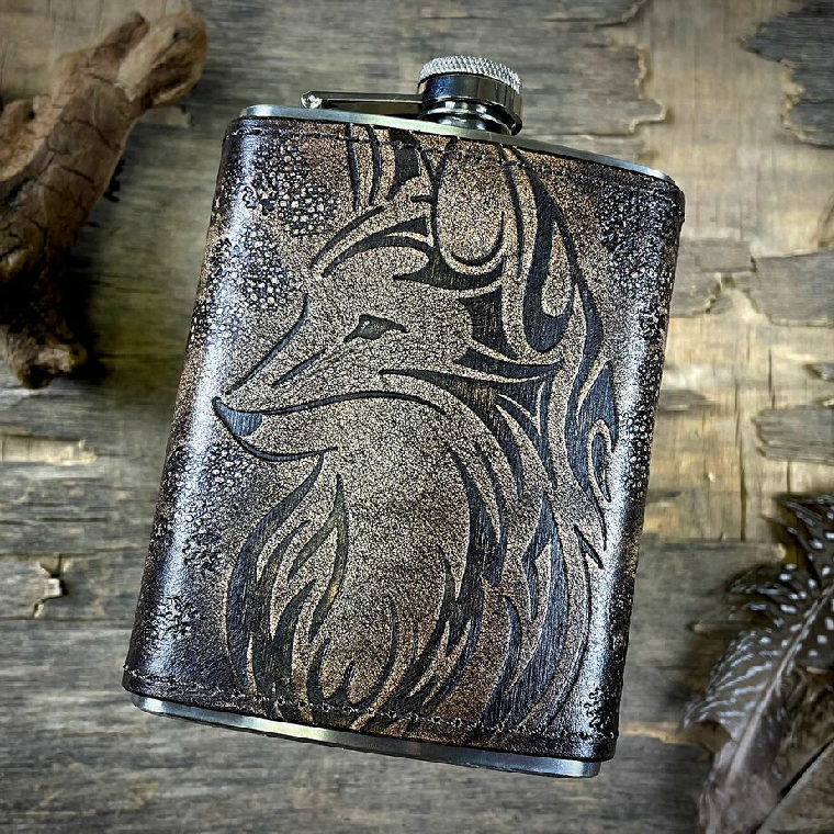 Fox Viking Flask for men Full Grain Leather Embossed Engrave - Inspire ...