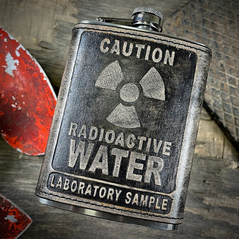 Radioactive Flask for men Full Grain Leather Embossed Engrav - Inspire ...