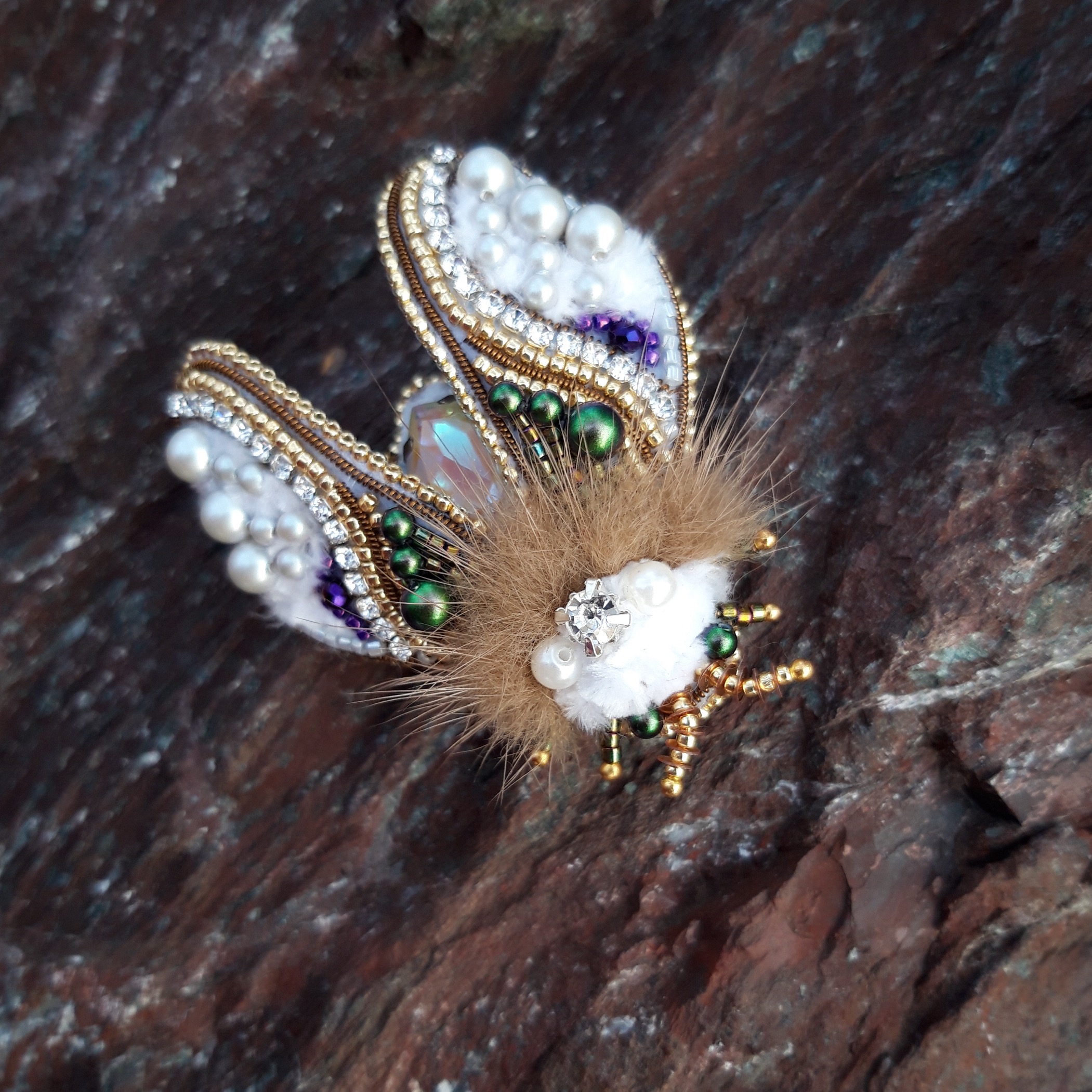 Snow white moth brooch,Clothes decoration,Natural fur,Insect | Inspire ...