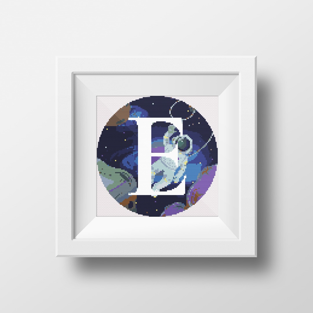 Cross stitch digital pattern space monogram letter E bright | Inspire ...