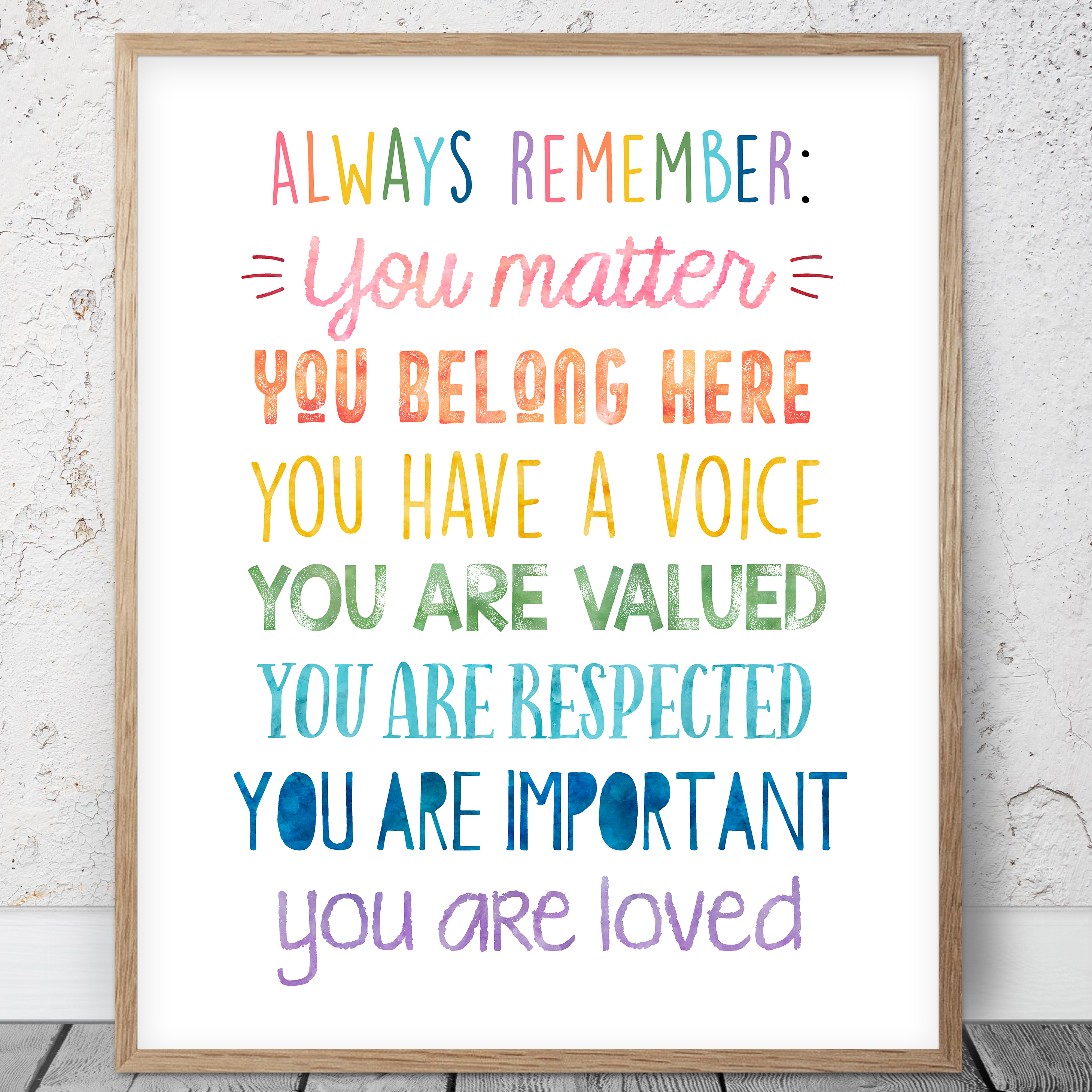 You Matter You Belong Here, Rainbow Printable Wall Art, Clas - Inspire ...