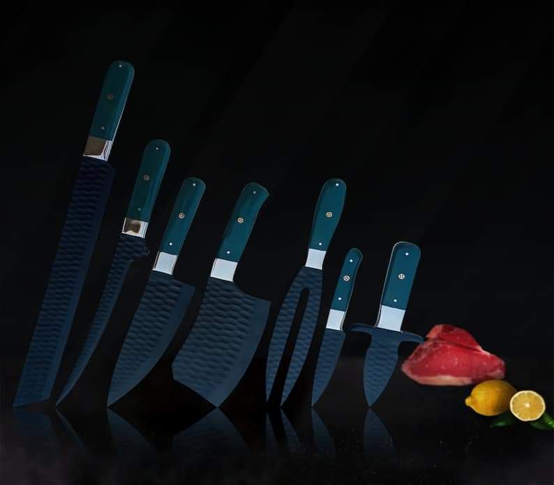 Damascus Chef Set Of 7 Pieces ,Custom Handmade Chef Set , Ha | Inspire ...