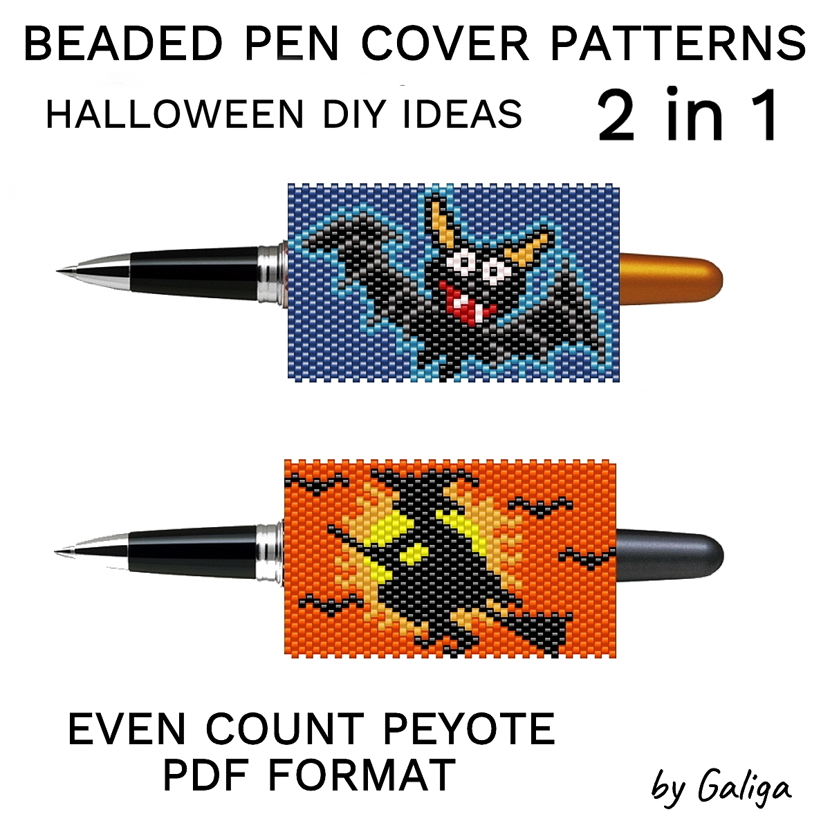 Halloween Pen Cover Patterns Funny Bat Beaded Pen Wrap Seed | Inspire ...