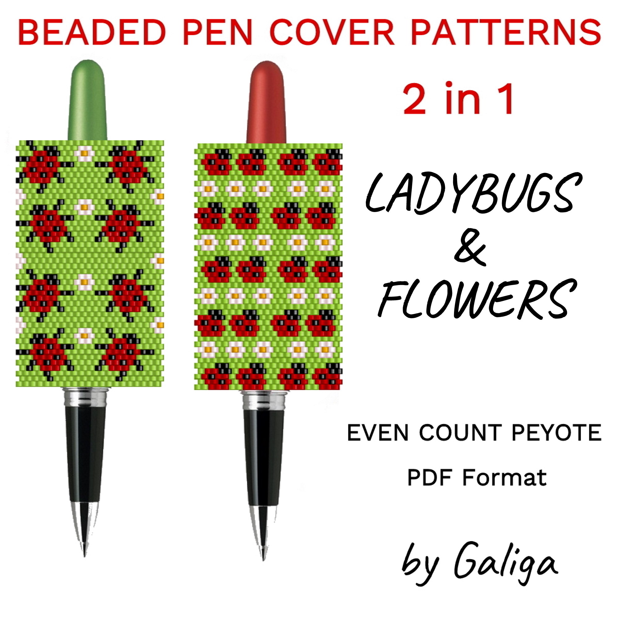 Ladybug and Flowers Peyote Pen Cover Patterns For Beading Su | Inspire ...