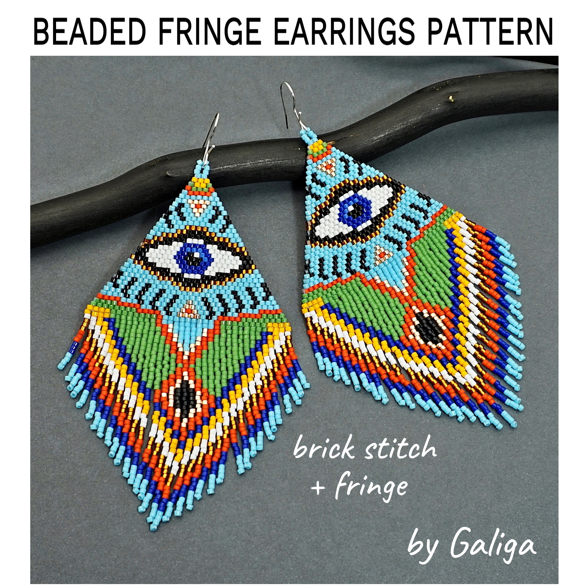 Evil Eye Fringe Beaded Earrings Pattern Brick Stitch Delica | Inspire ...