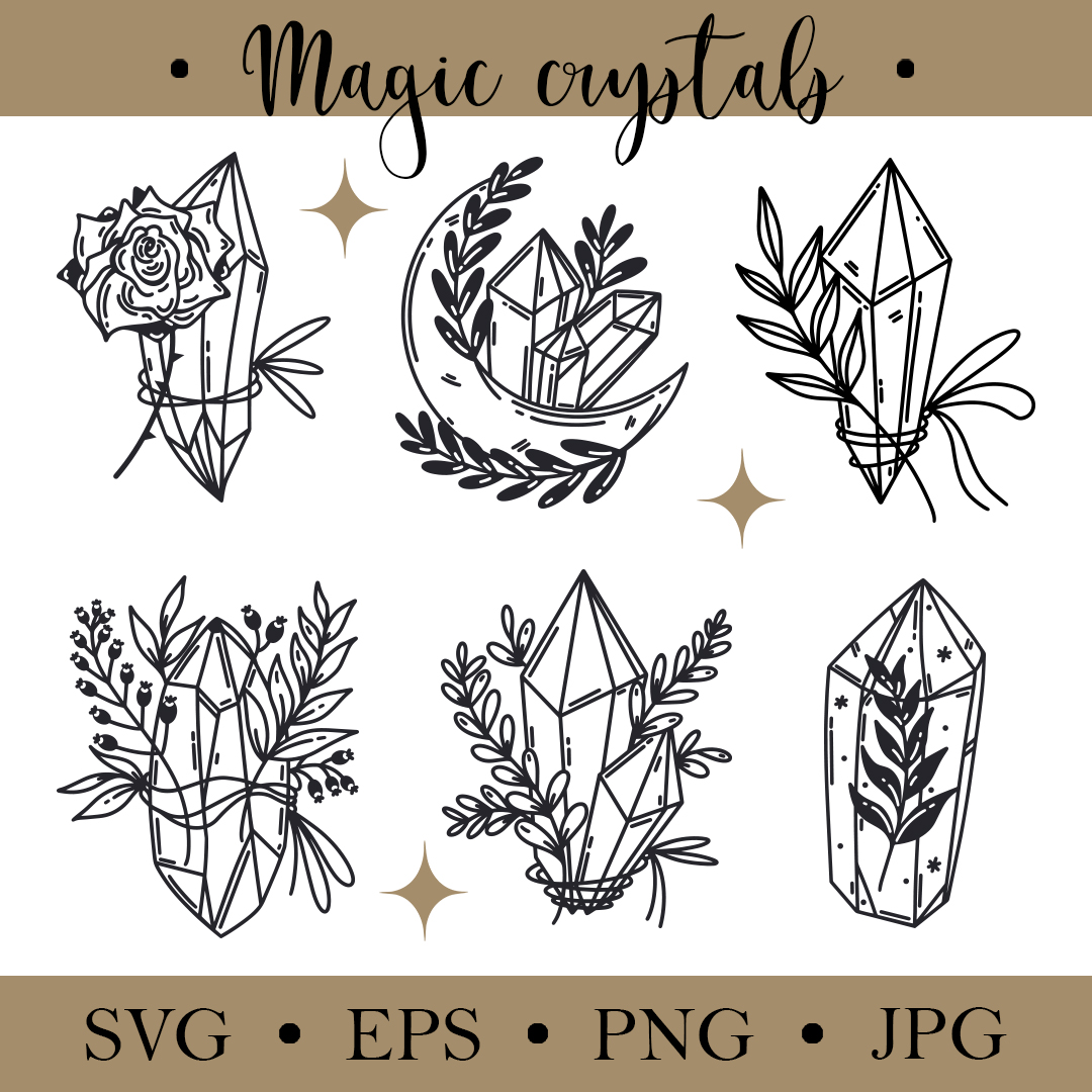 Magic crystals, moon quartz. Gemstone set SVG, EPS, PNG, JPG | Inspire ...