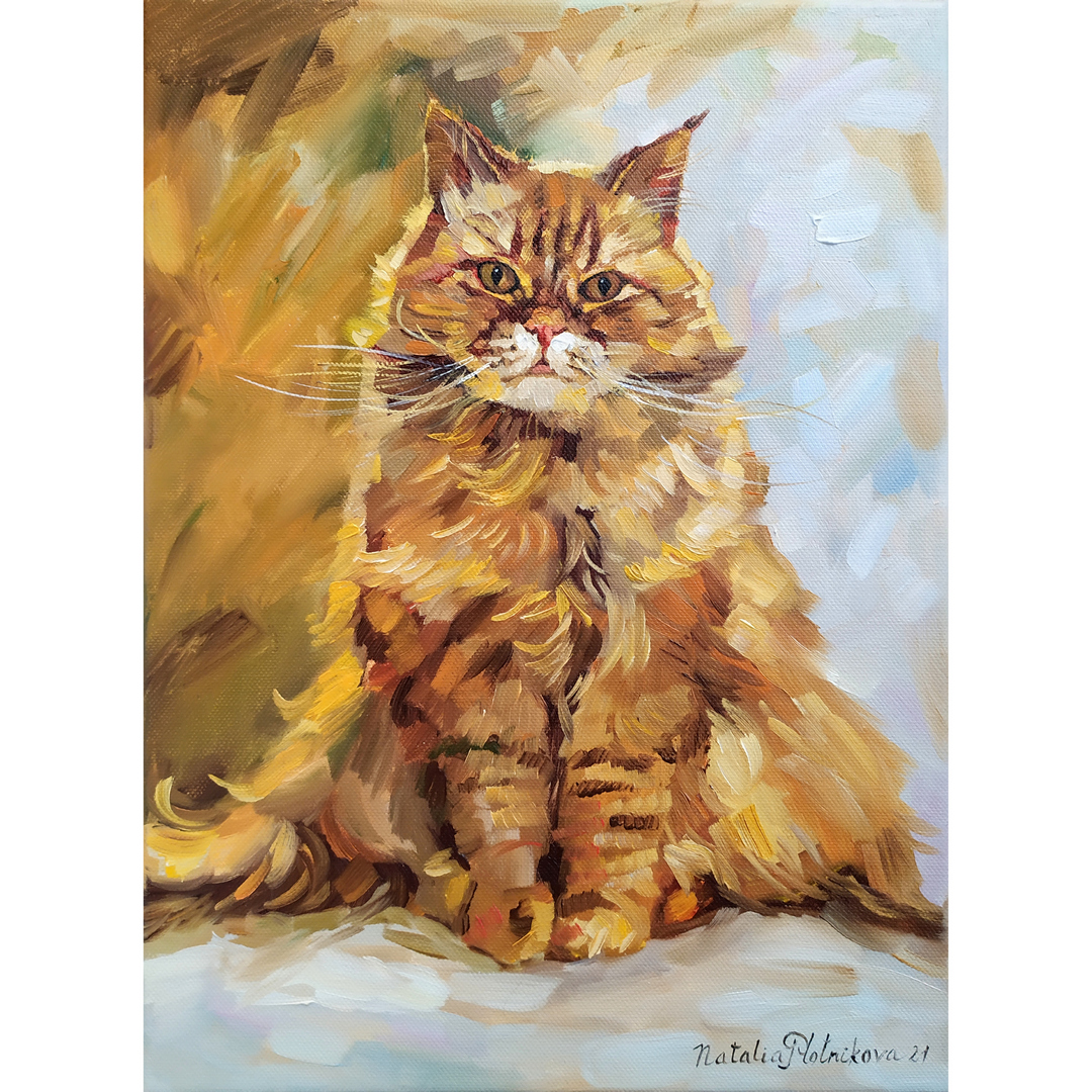 Red Cat painting oil Fluffy Cat Original Art Ginger Cat Artw | Inspire ...