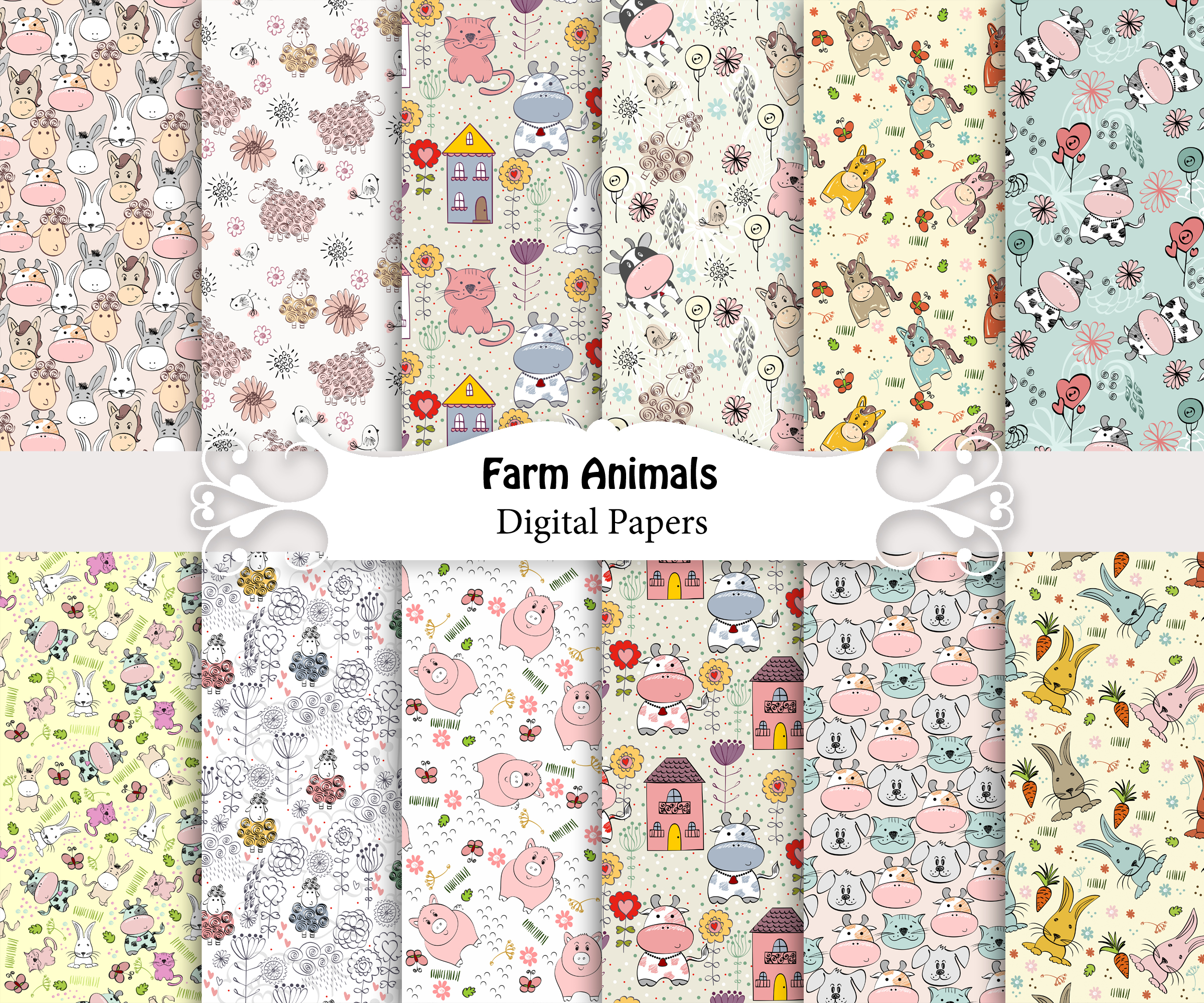 Cute farm animals, seamless patterns. | Inspire Uplift