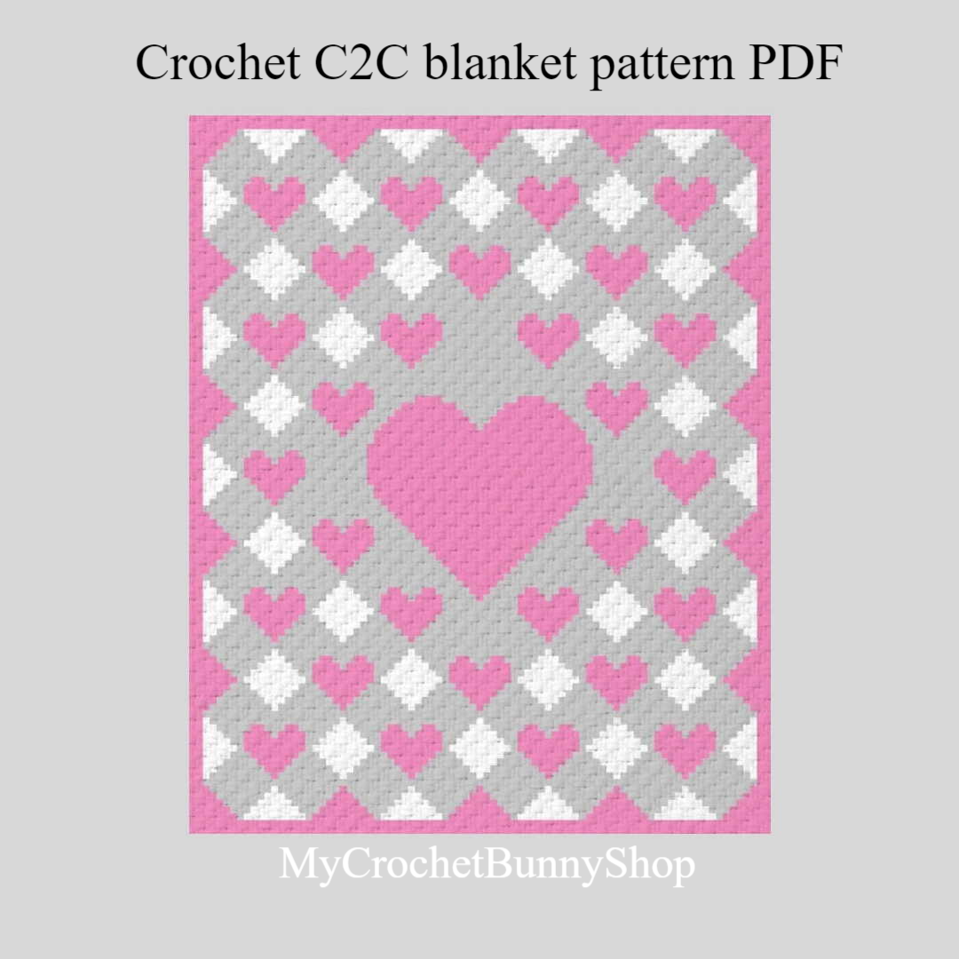 Crochet C2C Hearts and Diamonds blanket pattern PDF | Inspire Uplift