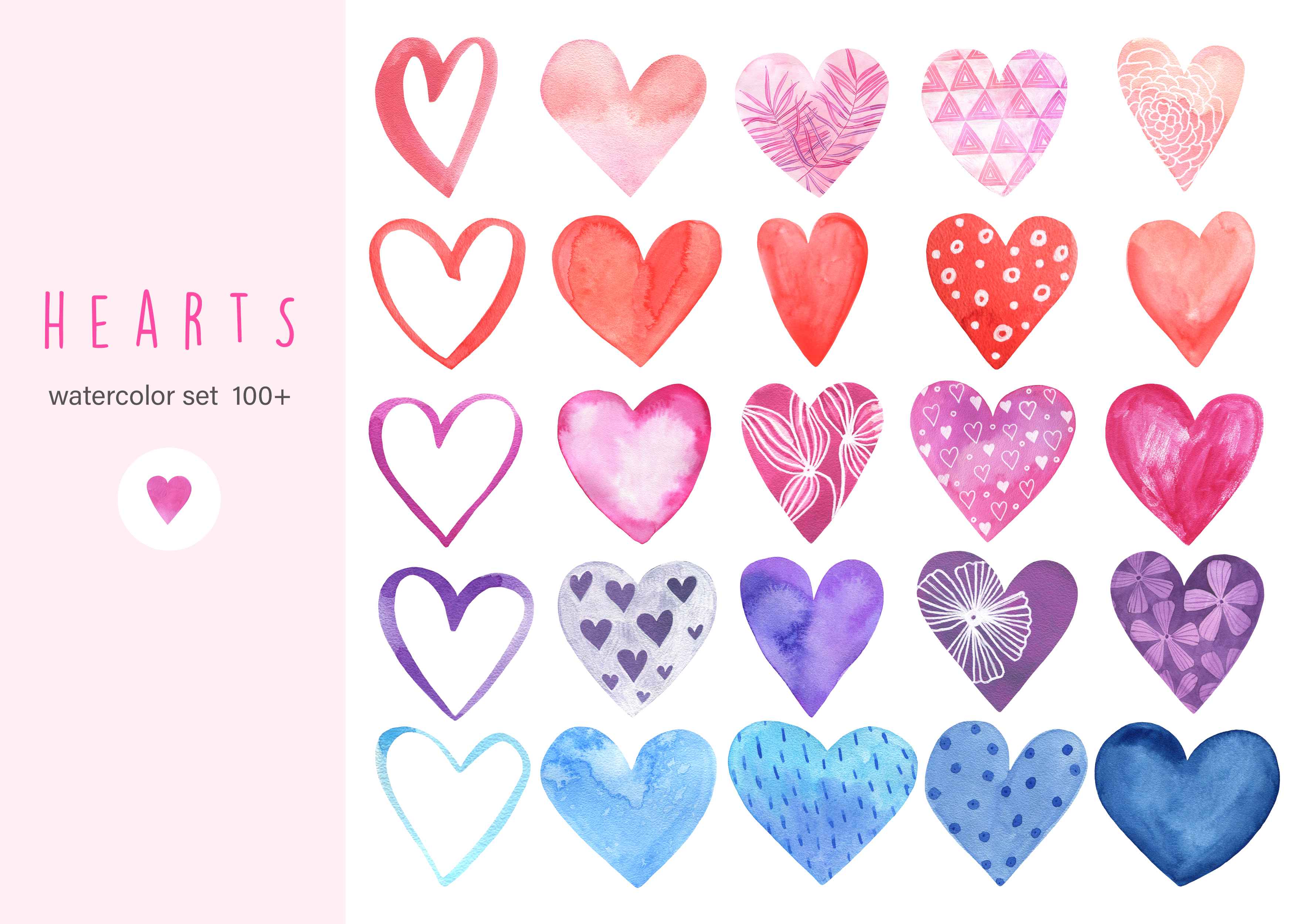 Watercolor Hearts Set Watercolor Heart Clipart Love png Digi | Inspire ...