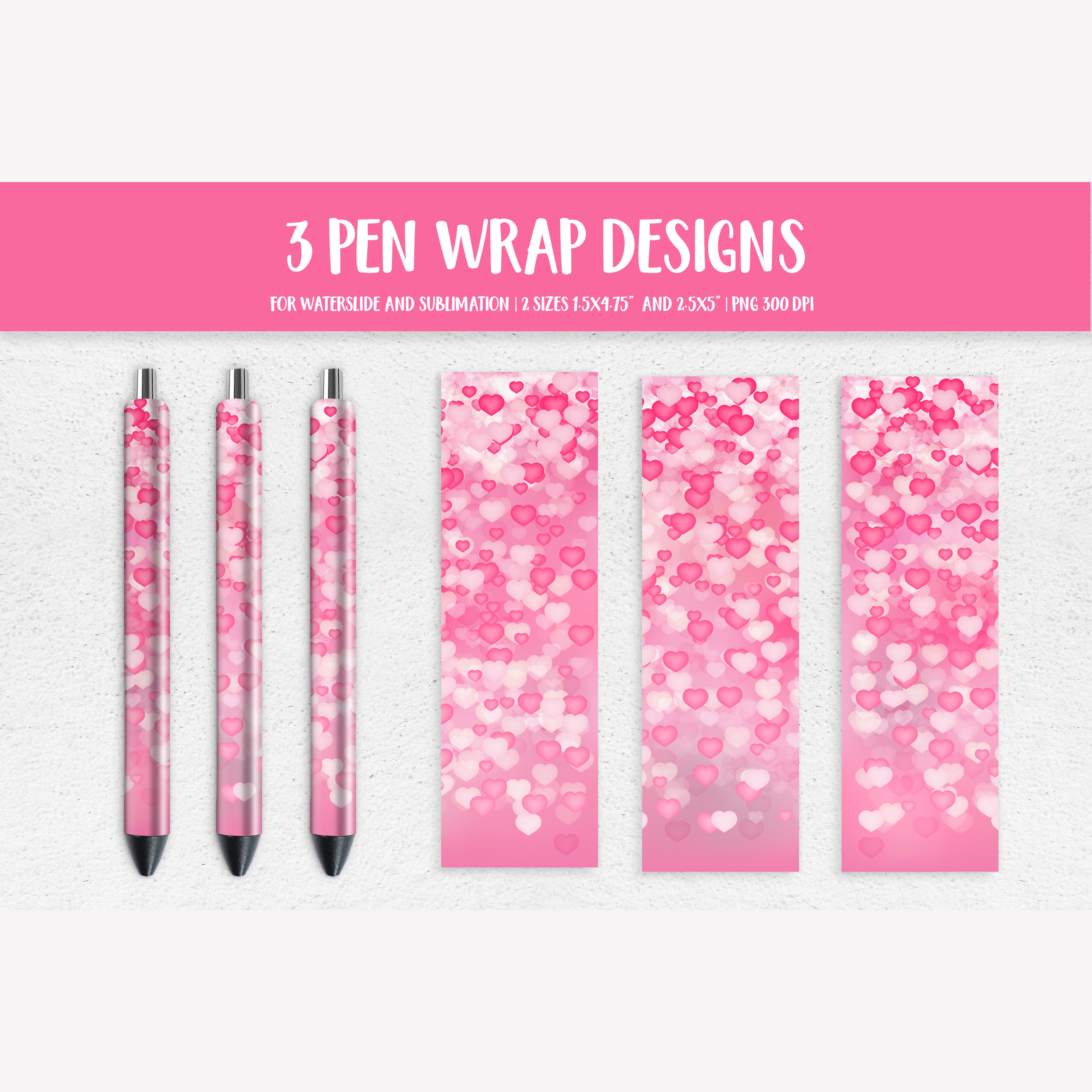Pink Hearts Pen Wrap Design. Sublimation or Waterslide PNG | Inspire Uplift
