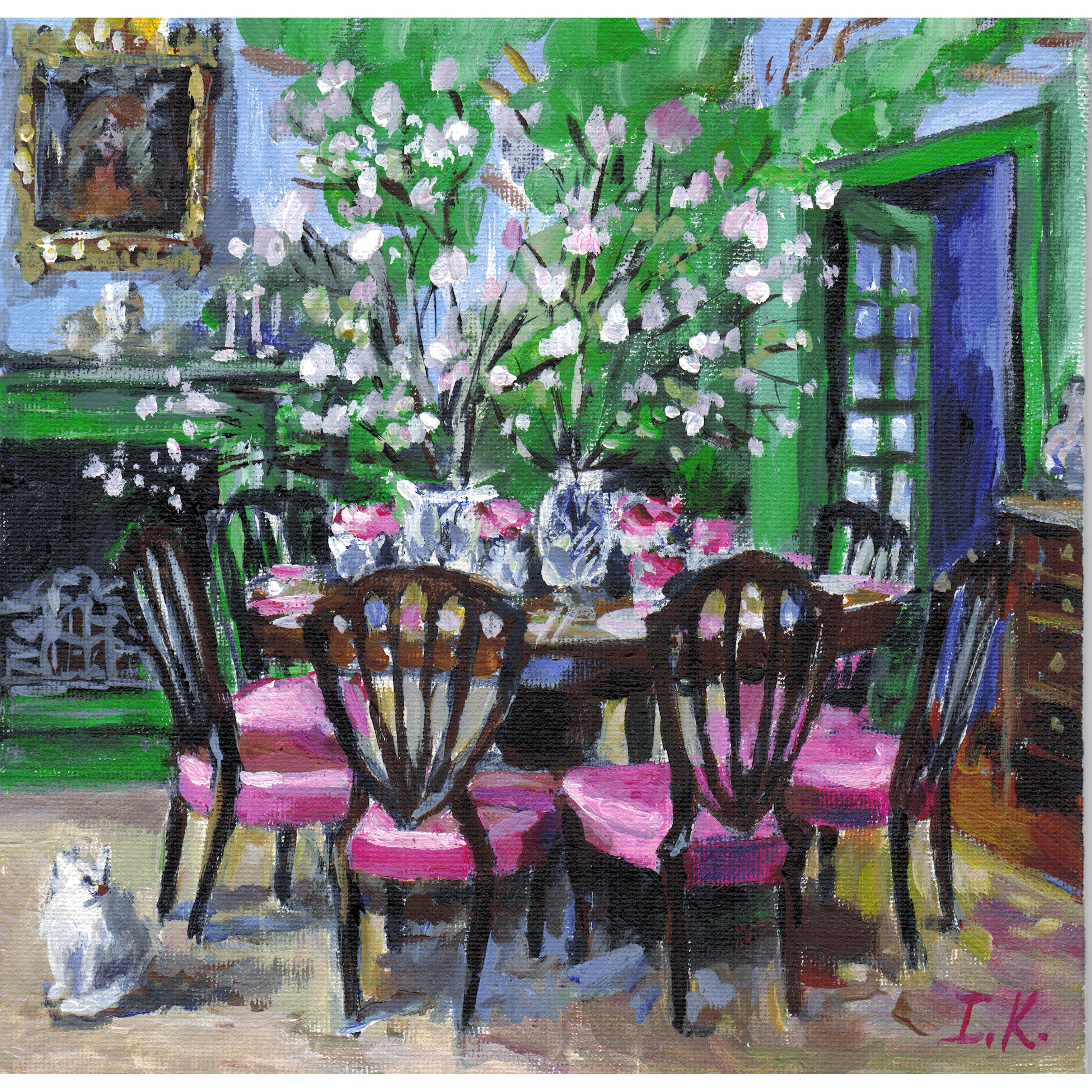 Room with spring flowers, fireplace and dining table. Origin | Inspire ...