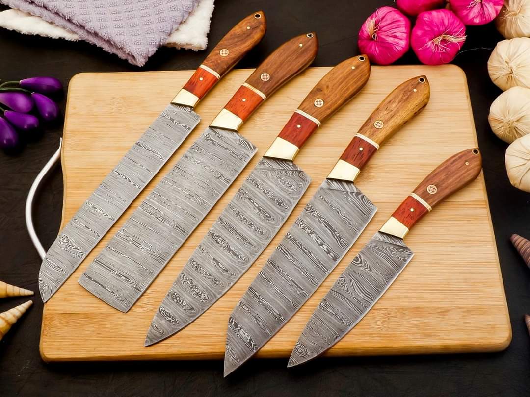 Damascus Chef Set Of 5 Pieces ,Custom Handmade Chef Set , Ha | Inspire ...