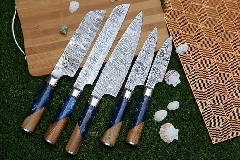 Damascus Chef Set Of 5 Pieces ,Custom Handmade Chef Set , Ha | Inspire ...