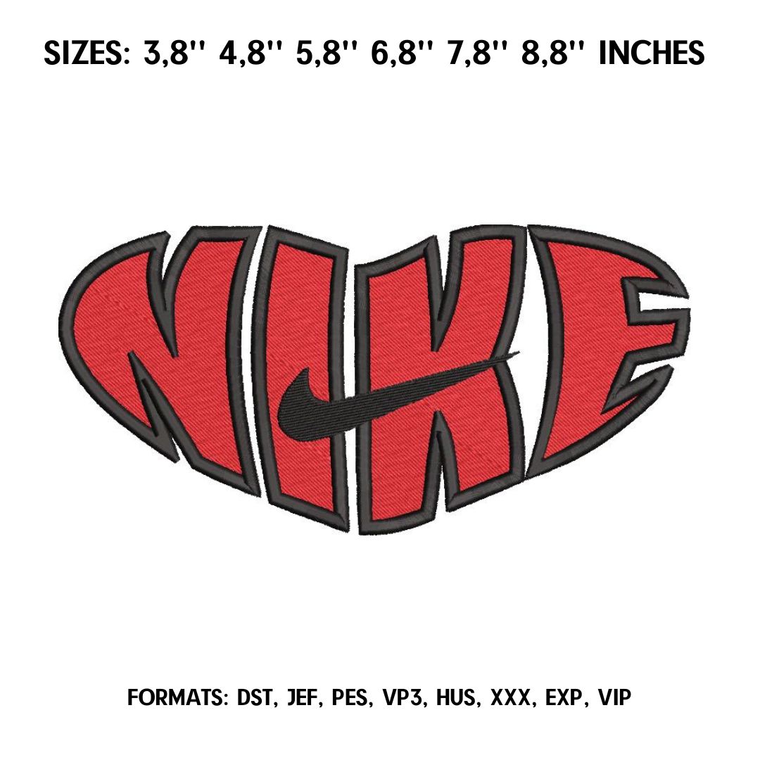 Nike Heart Embroidery design file pes. Swoosh letter embroid | Inspire ...