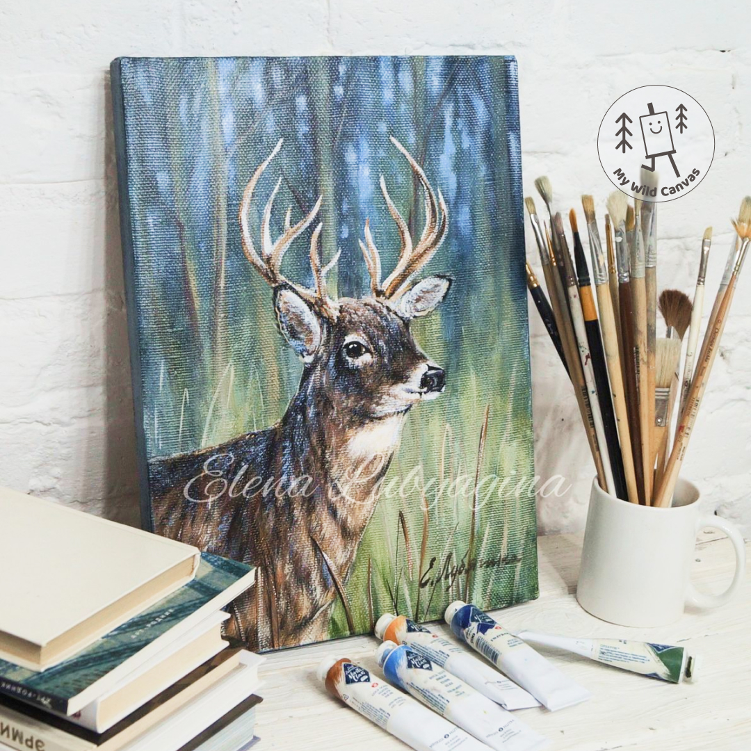Buck Deer in the Woods, Deer Painting on Stretched Canvas | Inspire Uplift