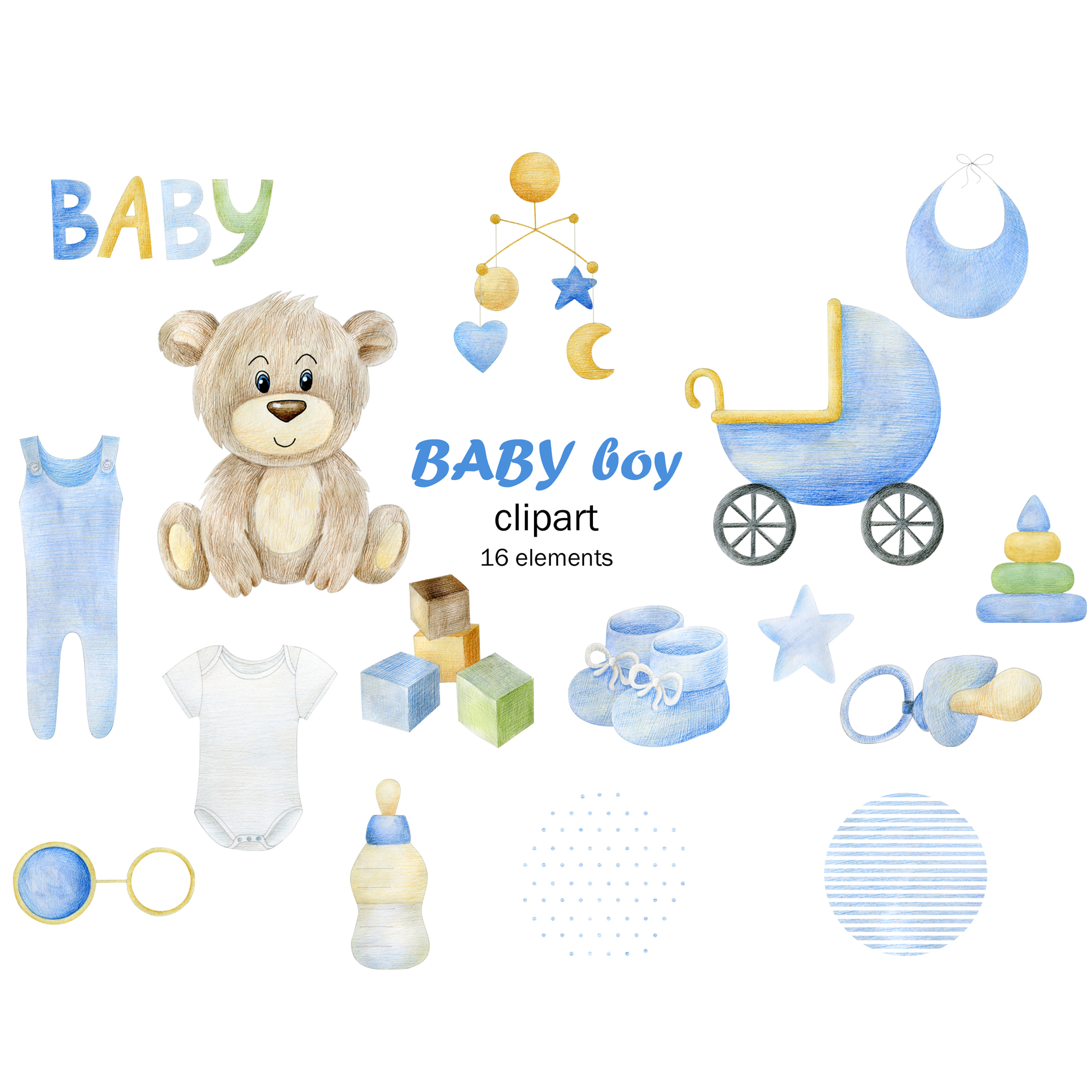 Watercolor baby boy, nursery clipart, baby element png. | Inspire Uplift
