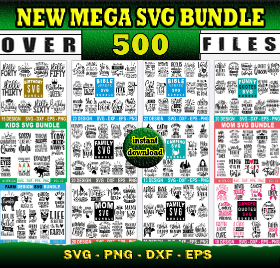 500 SVG Mega Bundle For Print And Cricut| svg, png, dxf, eps | Inspire ...