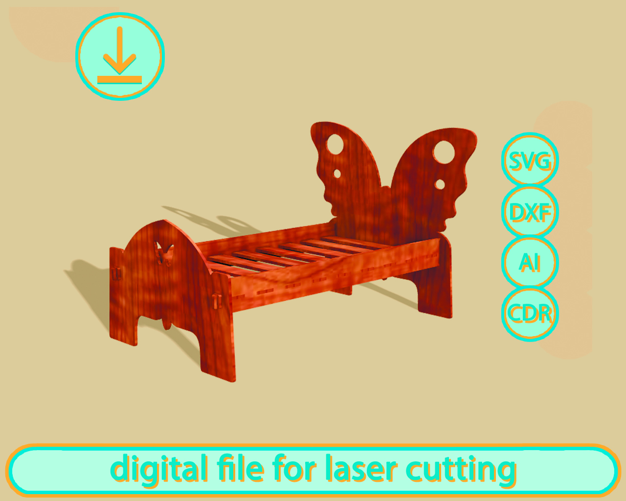 Dollhouse bed - Digital Laser Cut Files, SVG plan for laser | Inspire ...