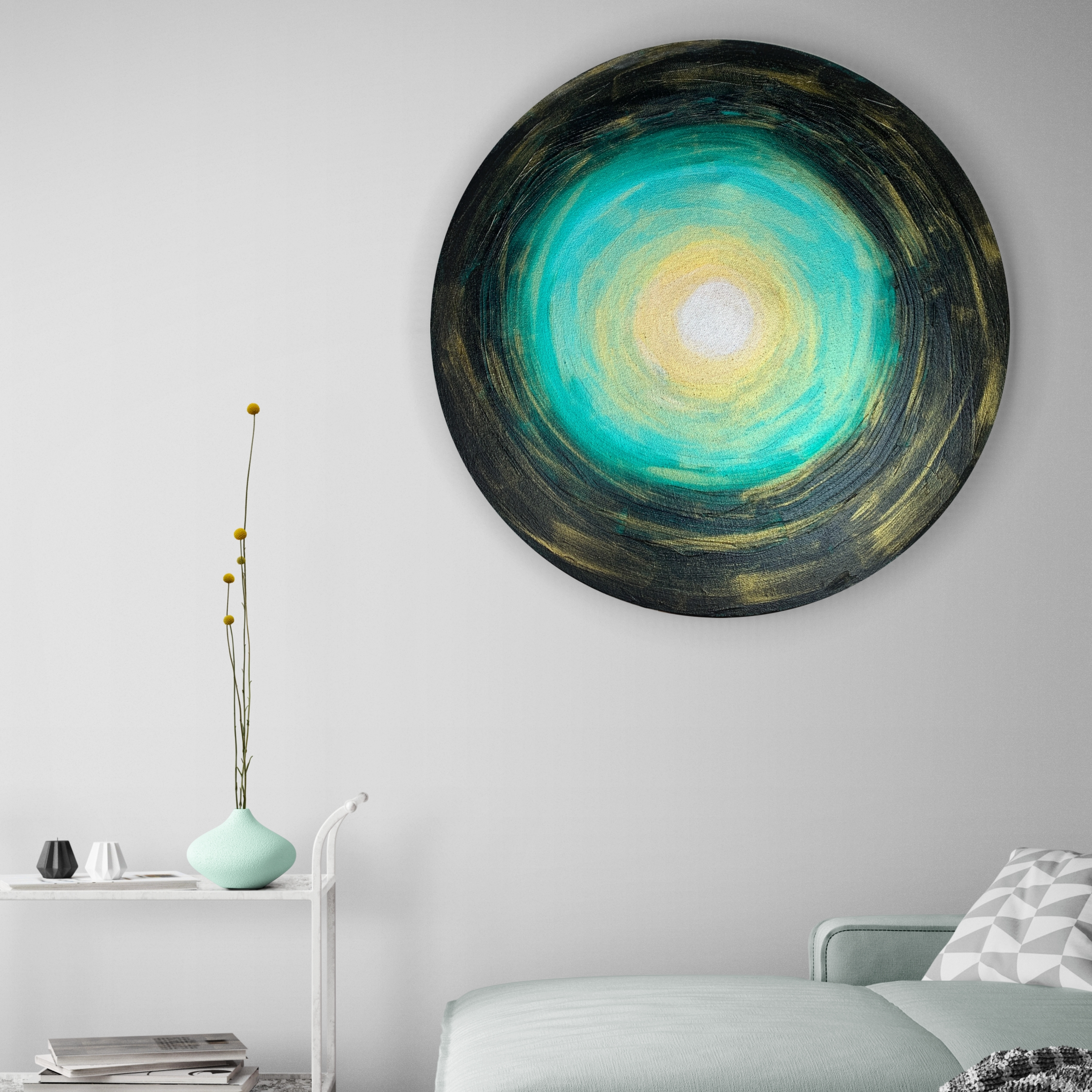 Abstract green round painting Colorful bright wall decor Mod | Inspire ...