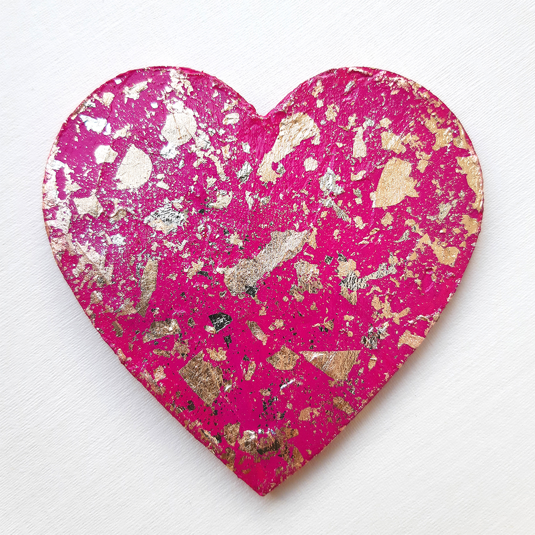 Pink and Gold Leaf Heart Magnet Love Heart Fridge Magnet | Inspire Uplift