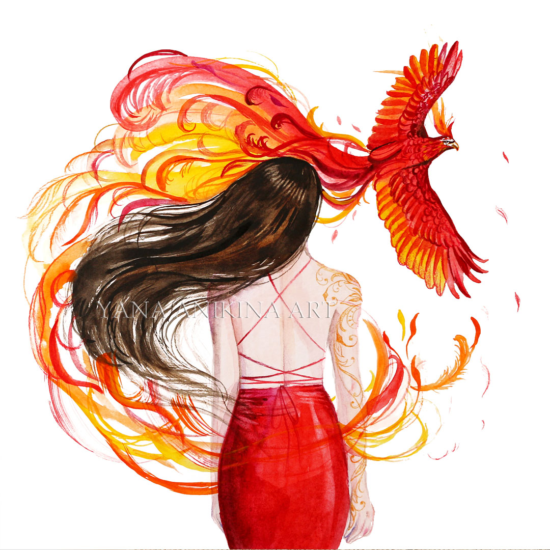 Phoenix Painting Phoenix And Woman Art Original Girl And Pho - Inspire ...