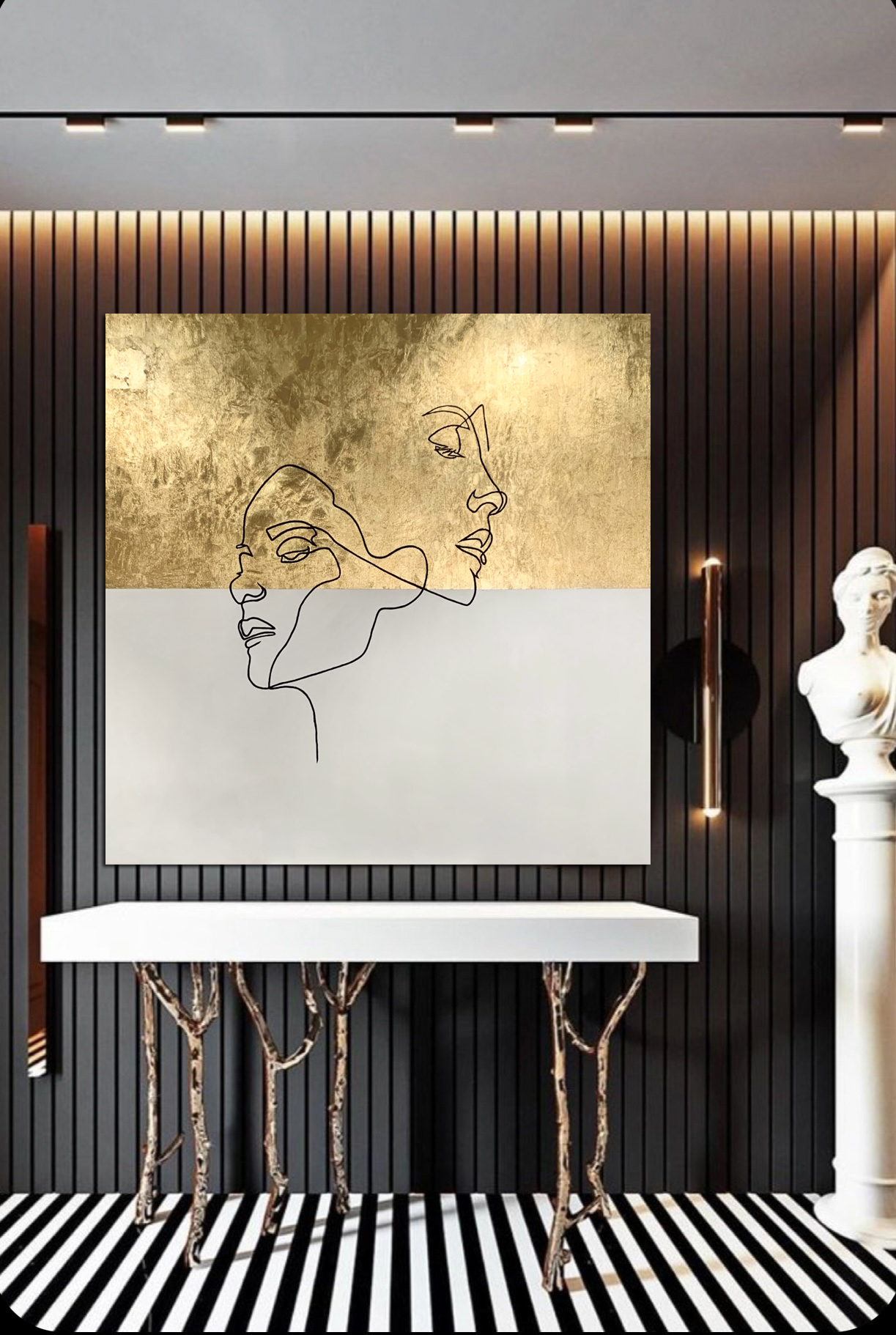 Gold Leaf Abstract, One Line Painting on Canvas, Large Gold - Inspire ...