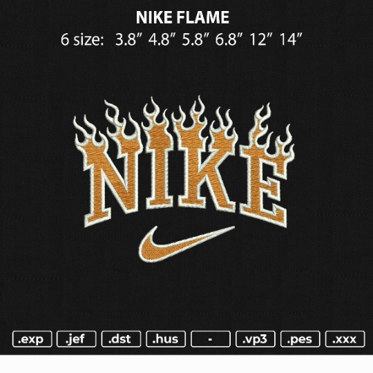 Burning Nike Embroidery Design, blazing brand logo, 4 sizes, | Inspire ...