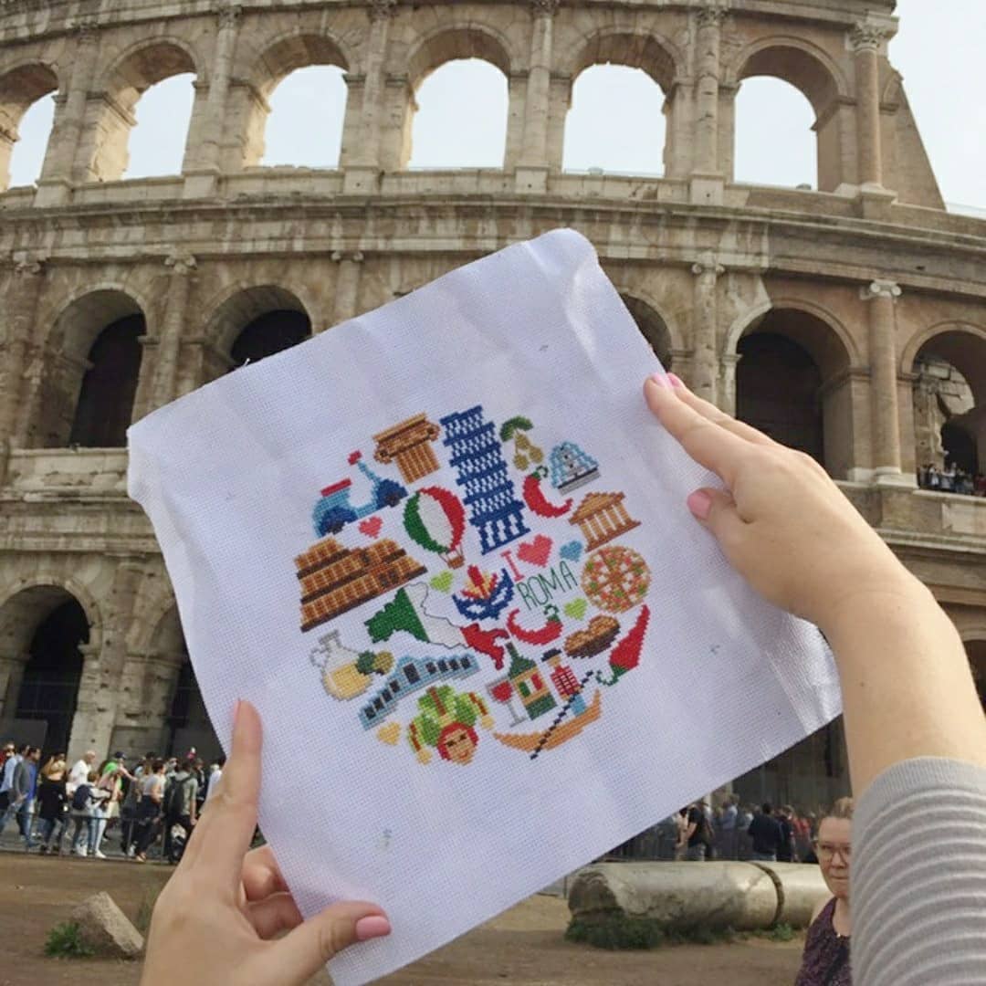 Round sampler Italy cross stitch pattern | Inspire Uplift