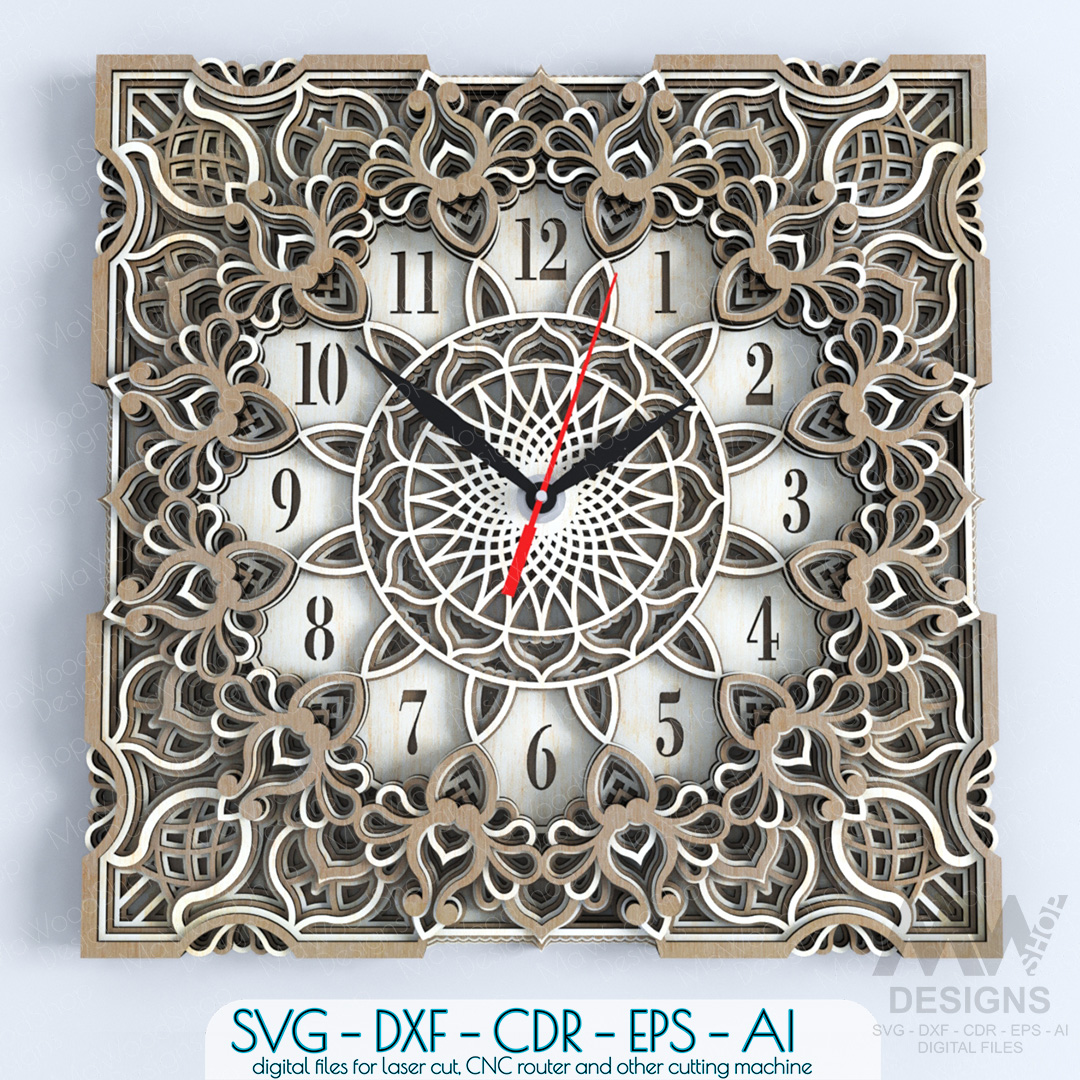 Mandala Clock DXF for Laser cut, Sacred Clock, 3D Clock SVG - Inspire ...