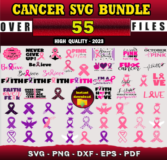 55 CANCER SVG BUNDLE - SVG, PNG, DXF, EPS, PDF Files For Pri - Inspire ...