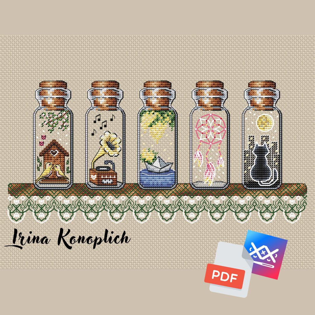 Spring shelf cross stitch pattern, bottle cross stitch patte - Inspire ...