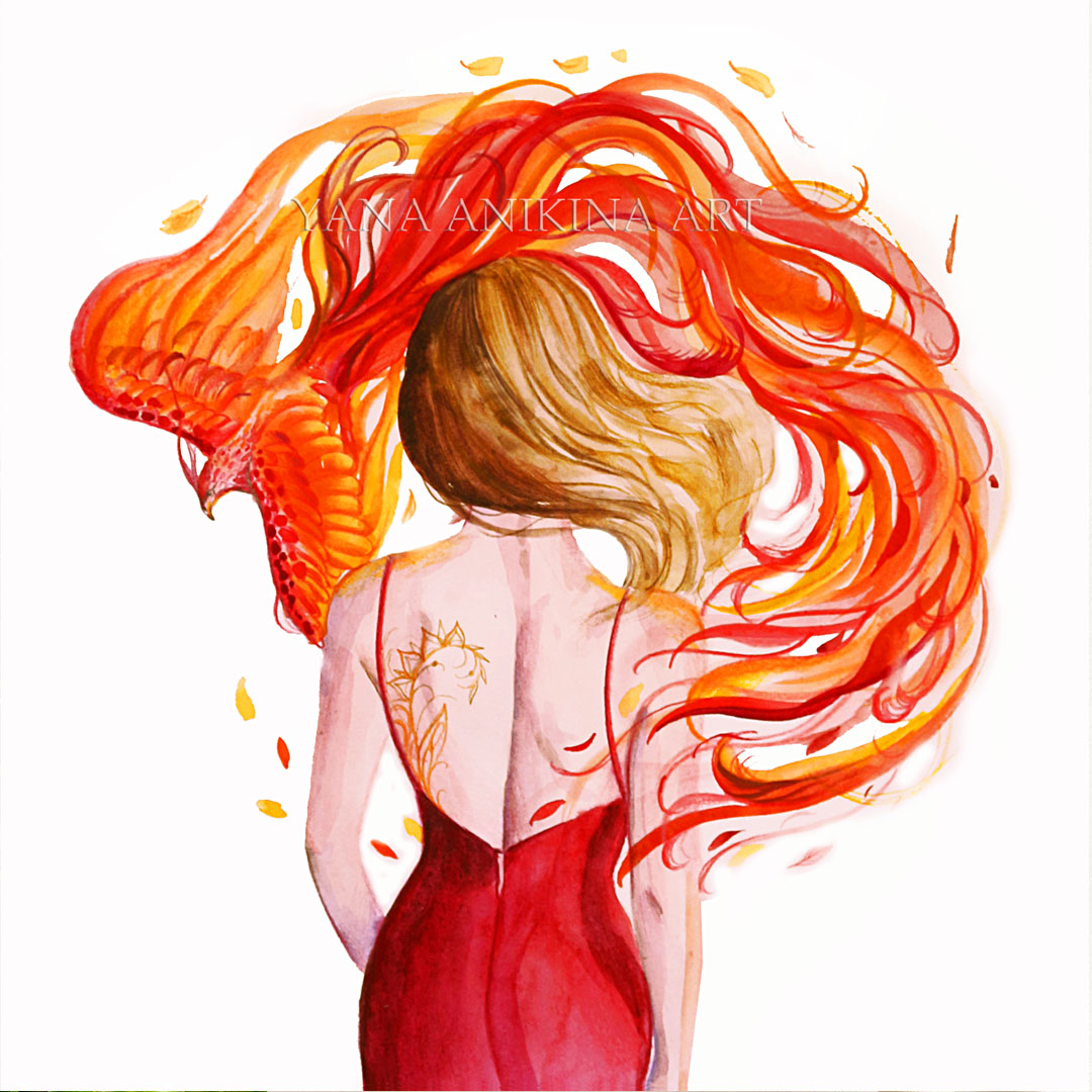 Phoenix Painting Phoenix And Woman Art Original Girl And Pho | Inspire ...
