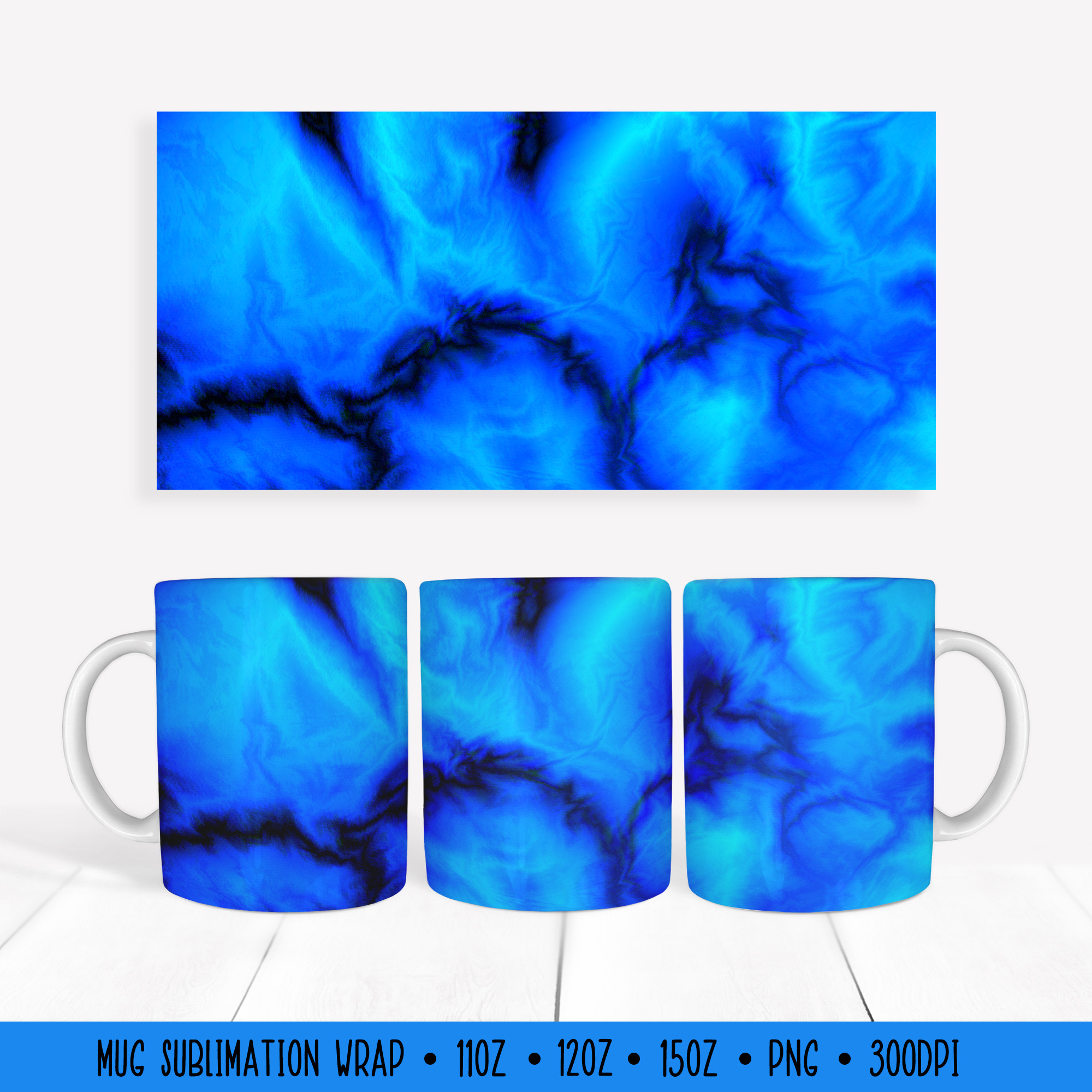 Ocean Blue Mug Sublimation Design. Marble Texture Mug Wrap | Inspire Uplift